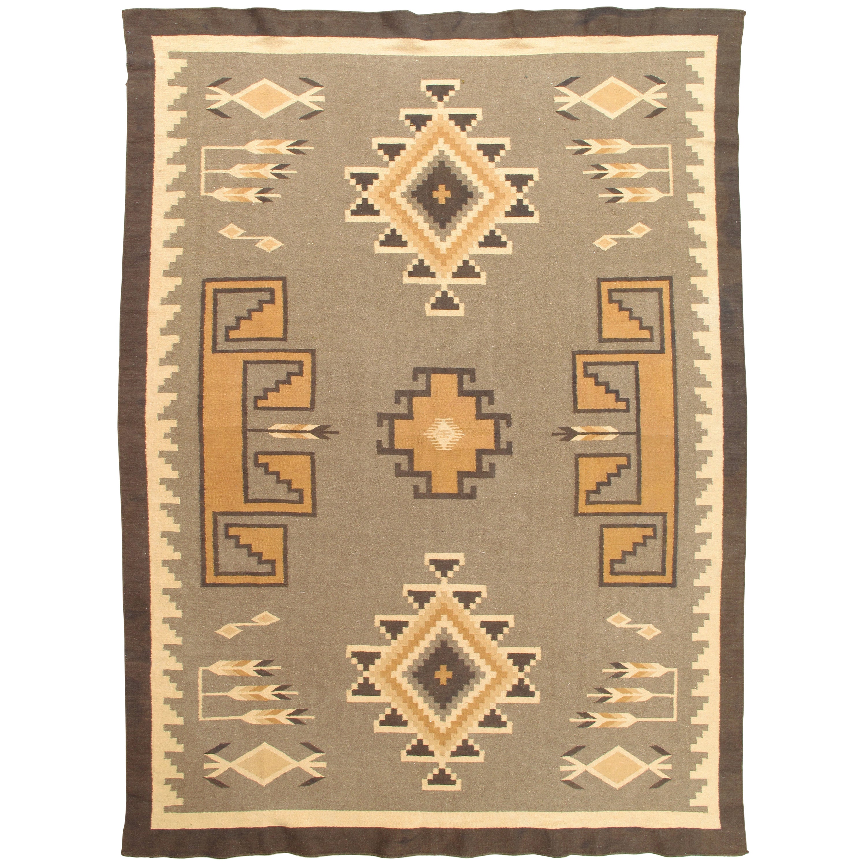 Vintage Navajo Carpet, Handmade Rug, Brown, Blue, Beige, Taupe Soft Red ...