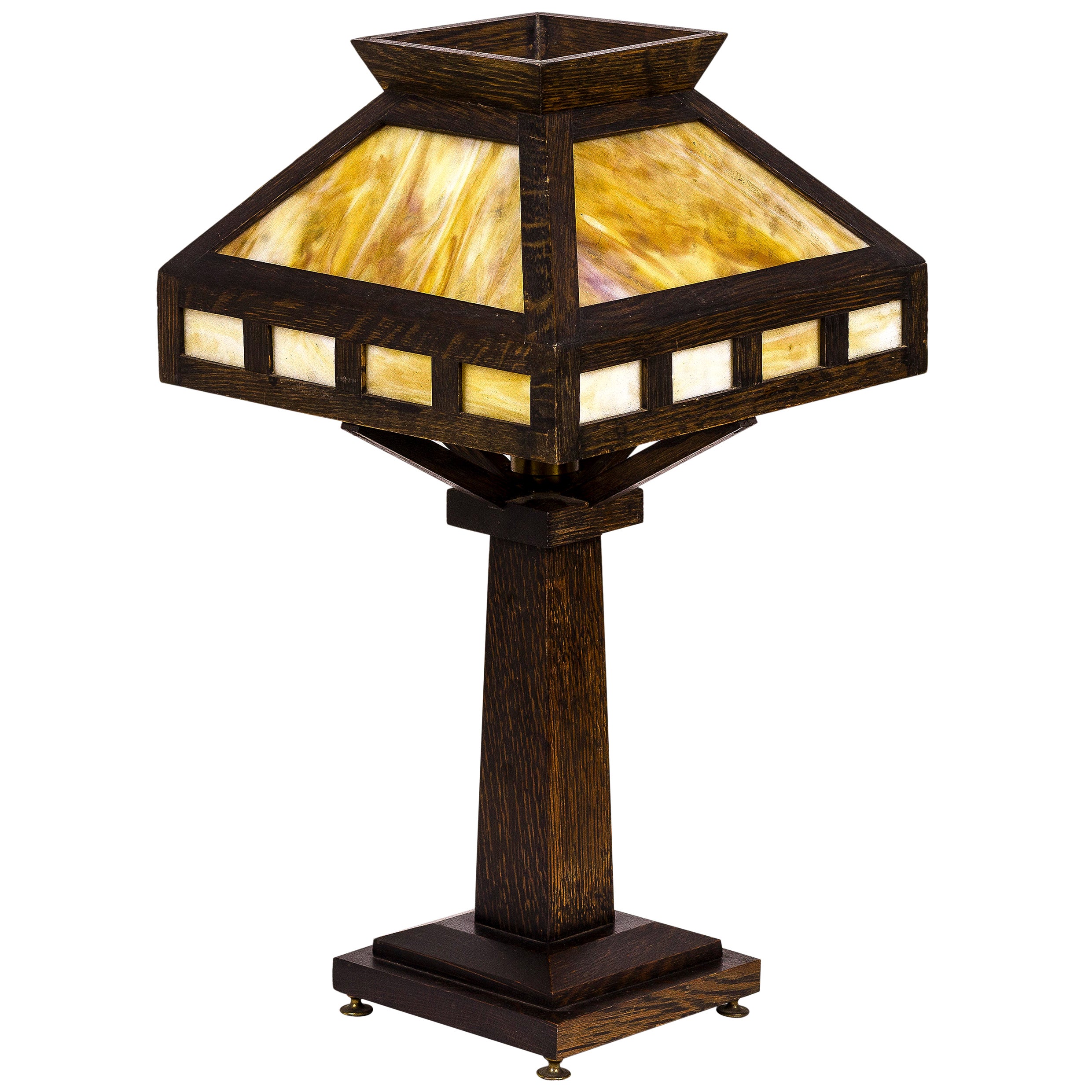 Mission-Style Brass and Slag Glass Table Lamp For Sale at 1stDibs