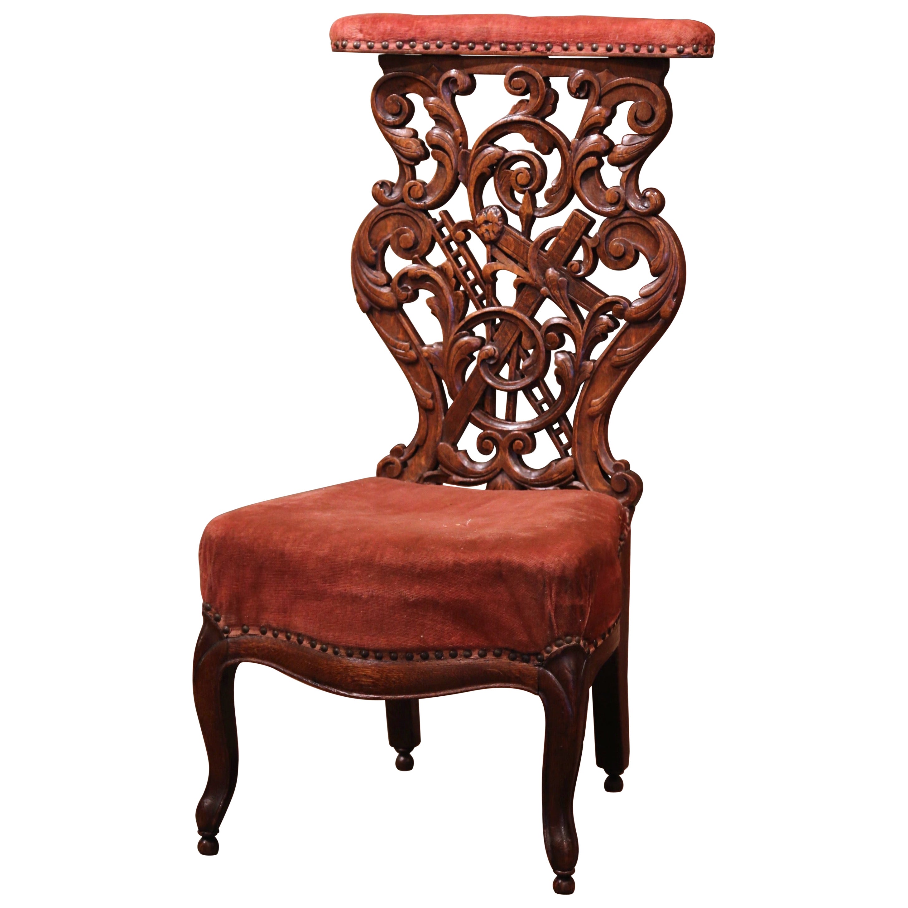 19th Century French Gothic Carved Oak and Aubusson Tapestry Prayer ...