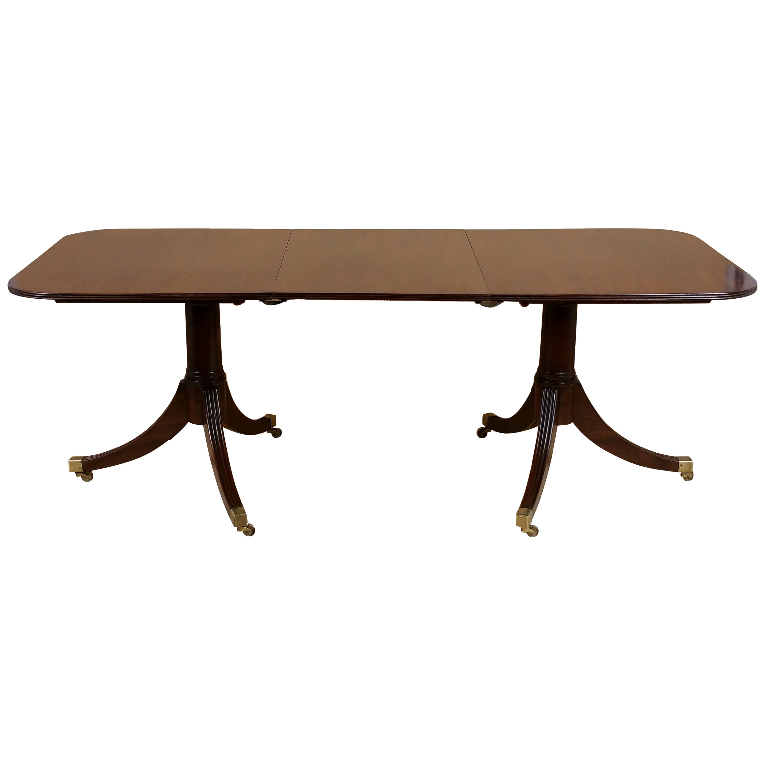 Regency Mahogany Twin Pillar Dining Table For Sale at 1stDibs