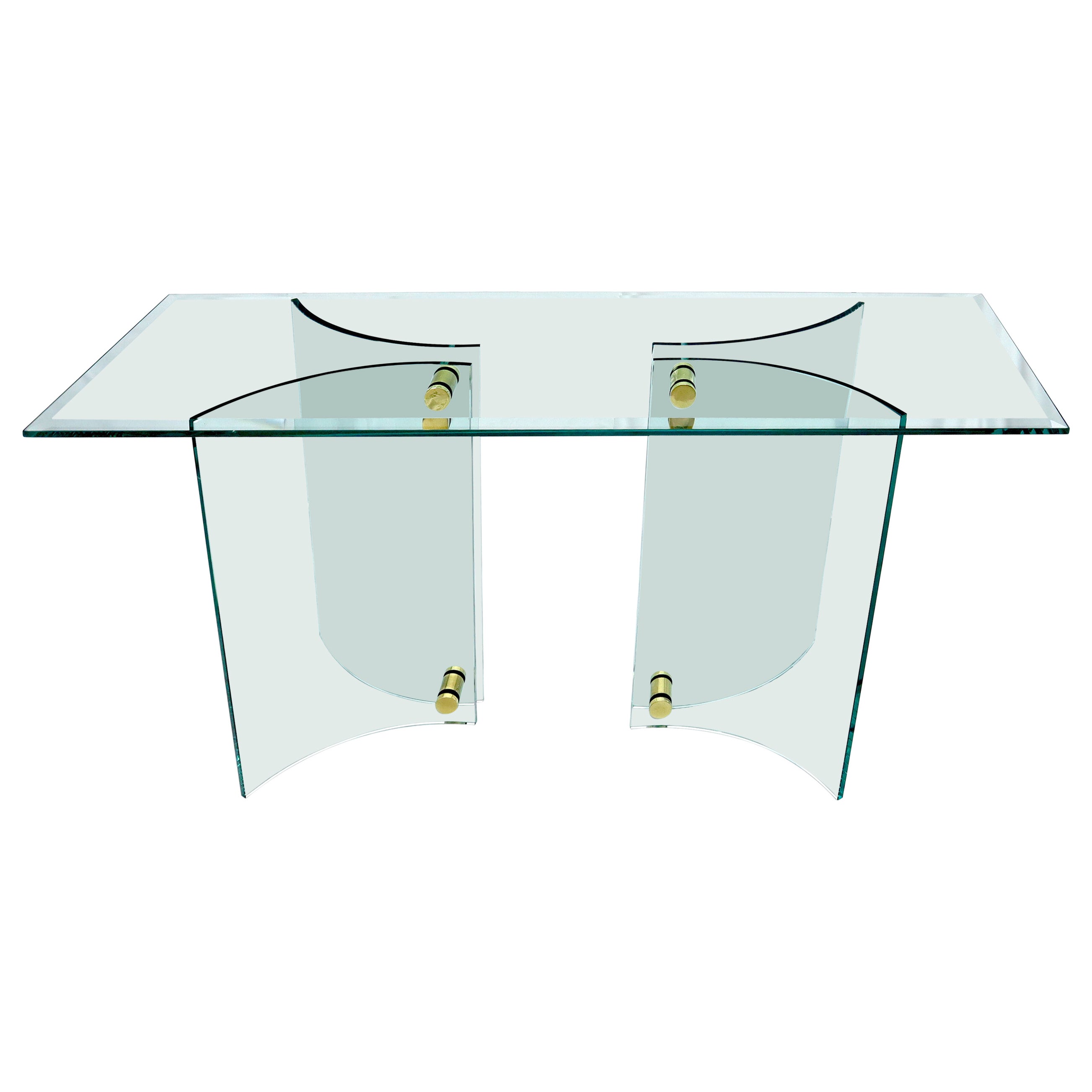 Modern Thick Glass Top Console Table on Marble Cylinder Shape Legs For ...