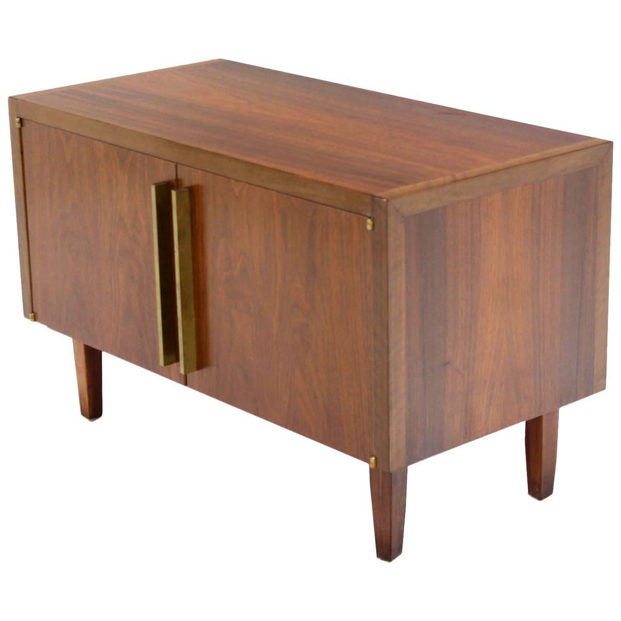 Walnut Two-Door Mini Credenza with Brass Hardware For Sale at 1stDibs
