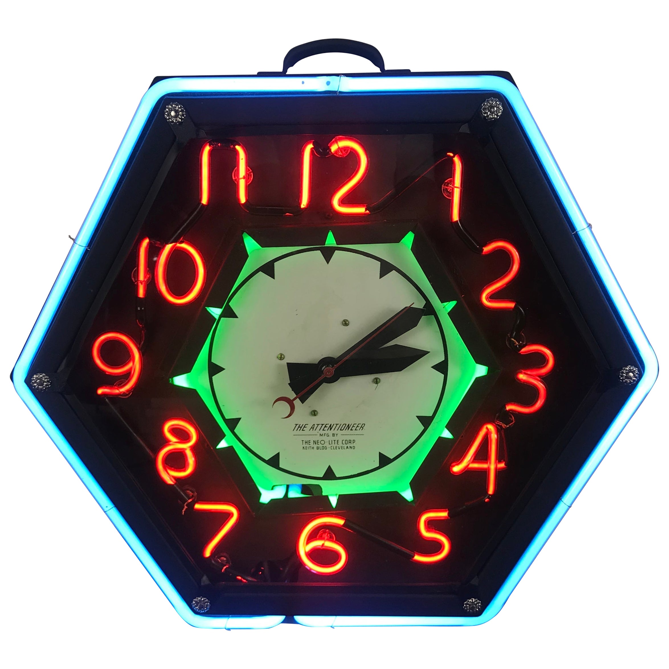 Seldom Seen Art Deco Neon Hexagon Clock, 'The Electric Clock Co ...