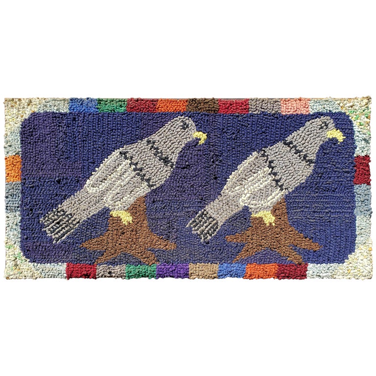 American Hooked Rug of Two Birds For Sale at 1stDibs