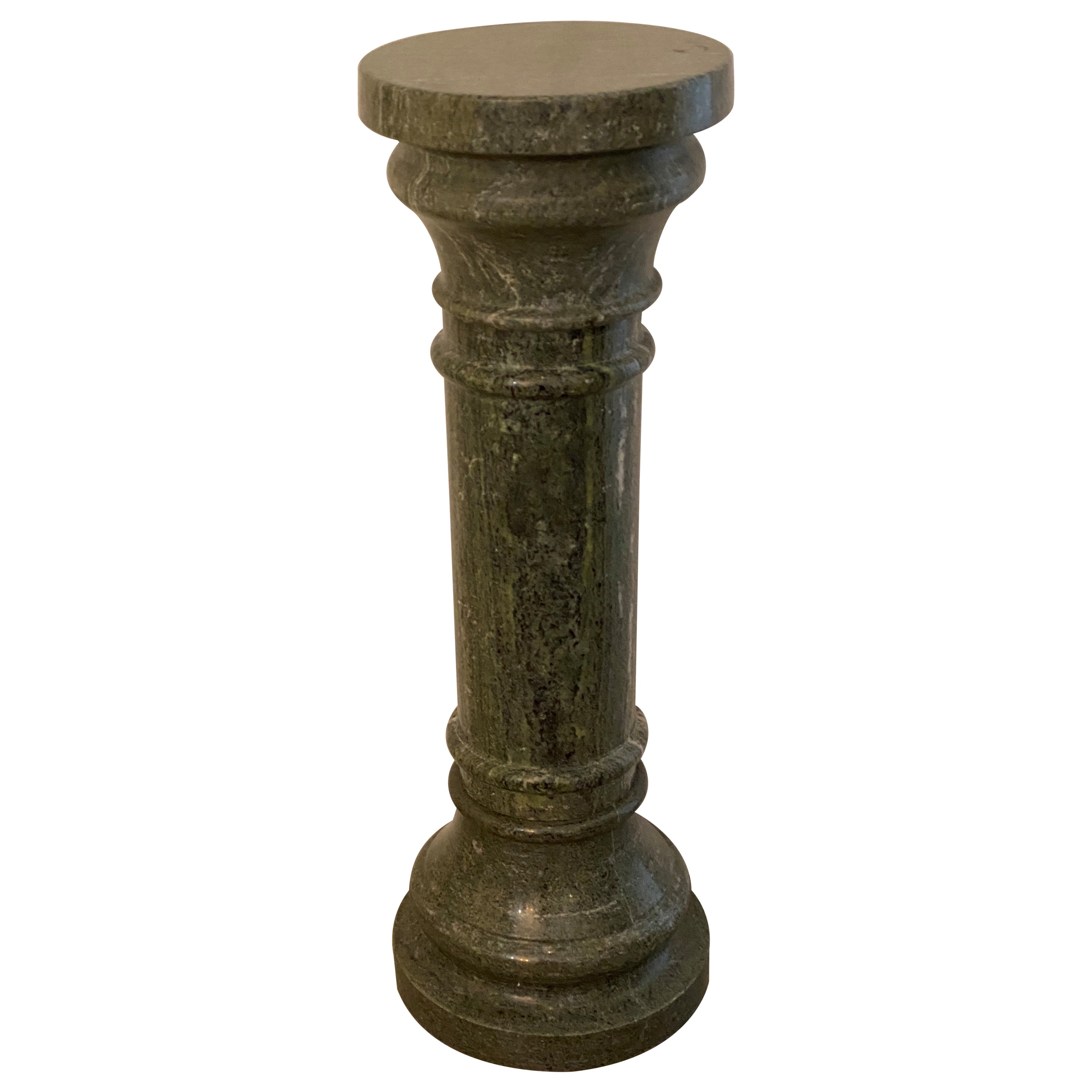 Art Deco Hand Rubbed Oak Pedestal with Exotic Green Rotating Marble Top ...