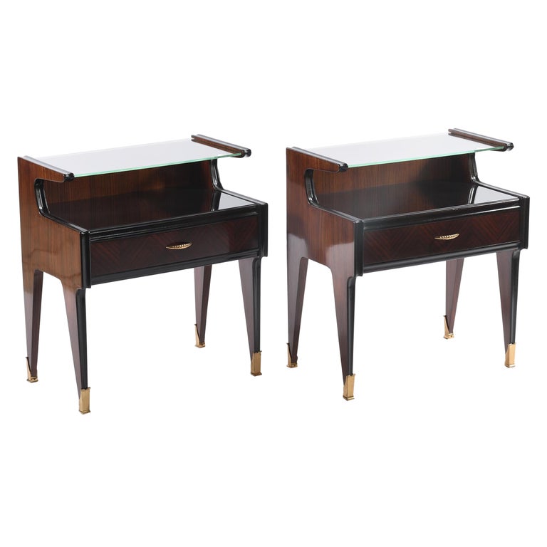 Mid Century Pair of Italian Night Stands Glass Shelf Brass Details For ...