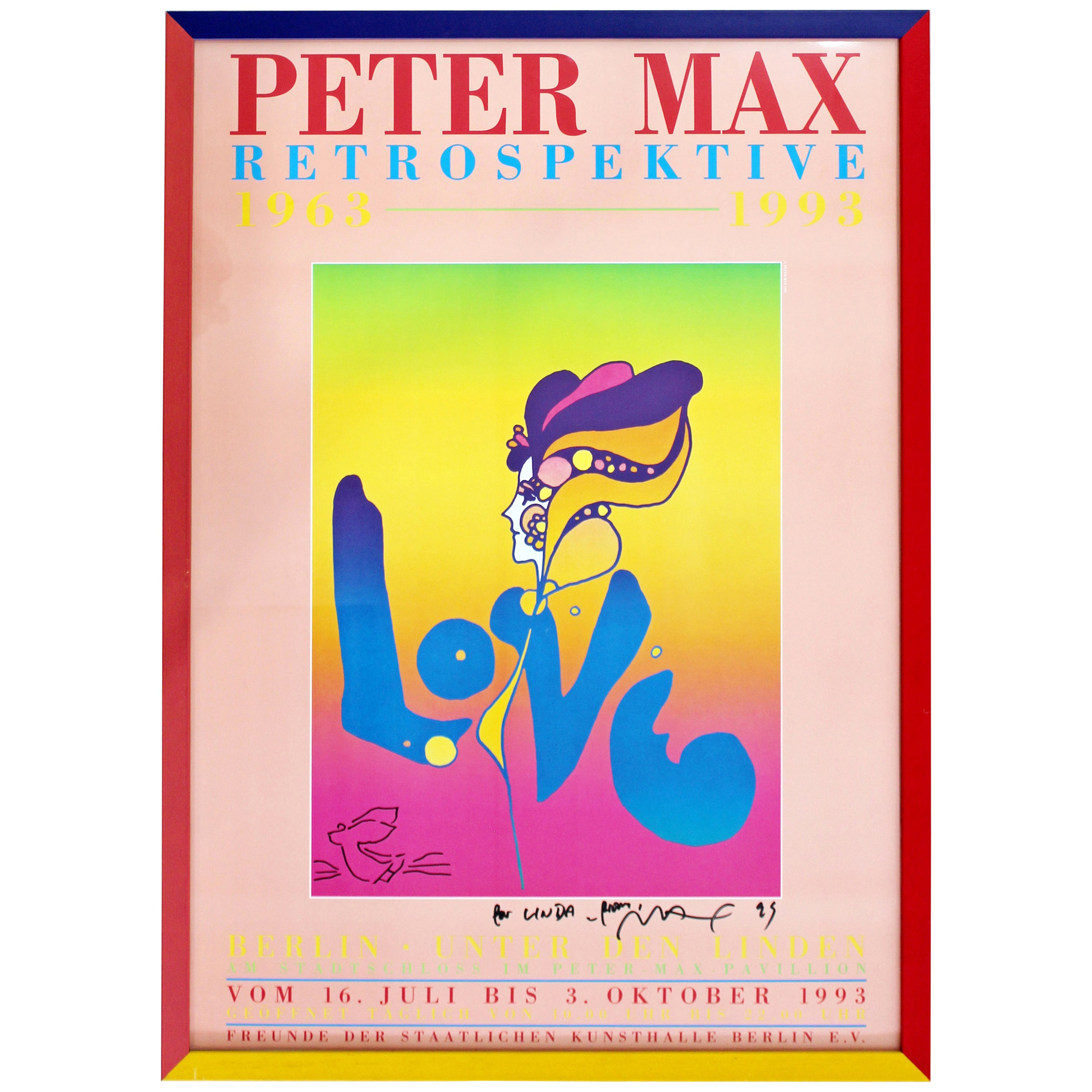 Contemporary Modern Framed Poster Signed Peter Max with Stamps 1992 COA ...