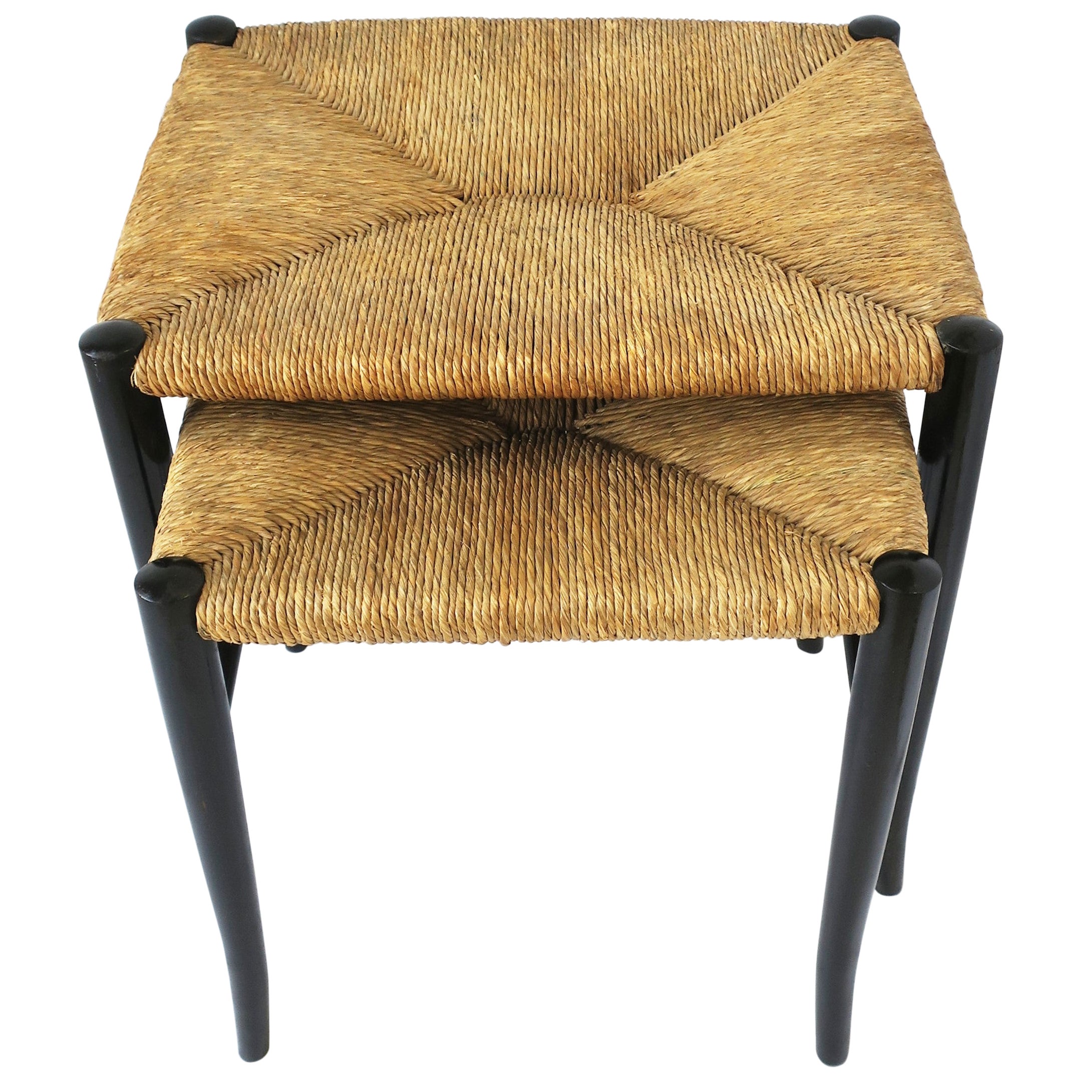 Vintage Shaker Style Woven Rush Seat Wood Foot Rest Stool Ottoman For ...