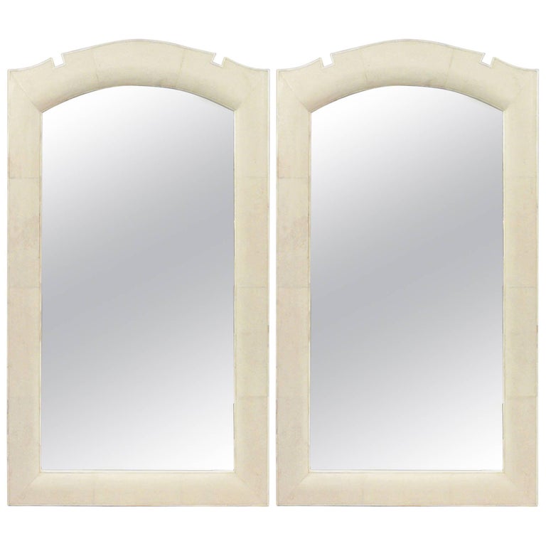 2 French Art Deco Style Beige Shagreen Wall Mirrors at 1stDibs