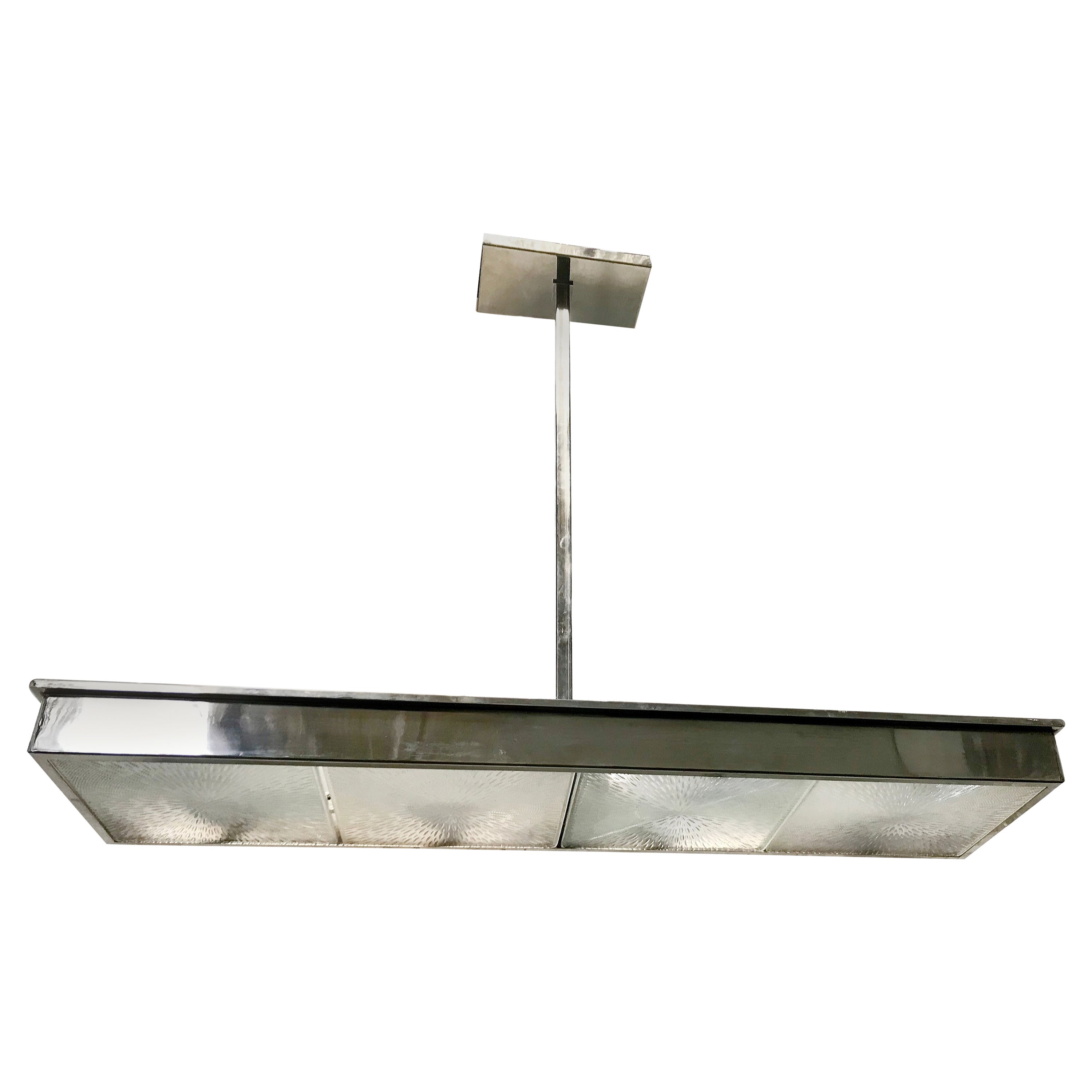 Large Horizontal Nickel and Brass Light Fixture For Sale at 1stDibs