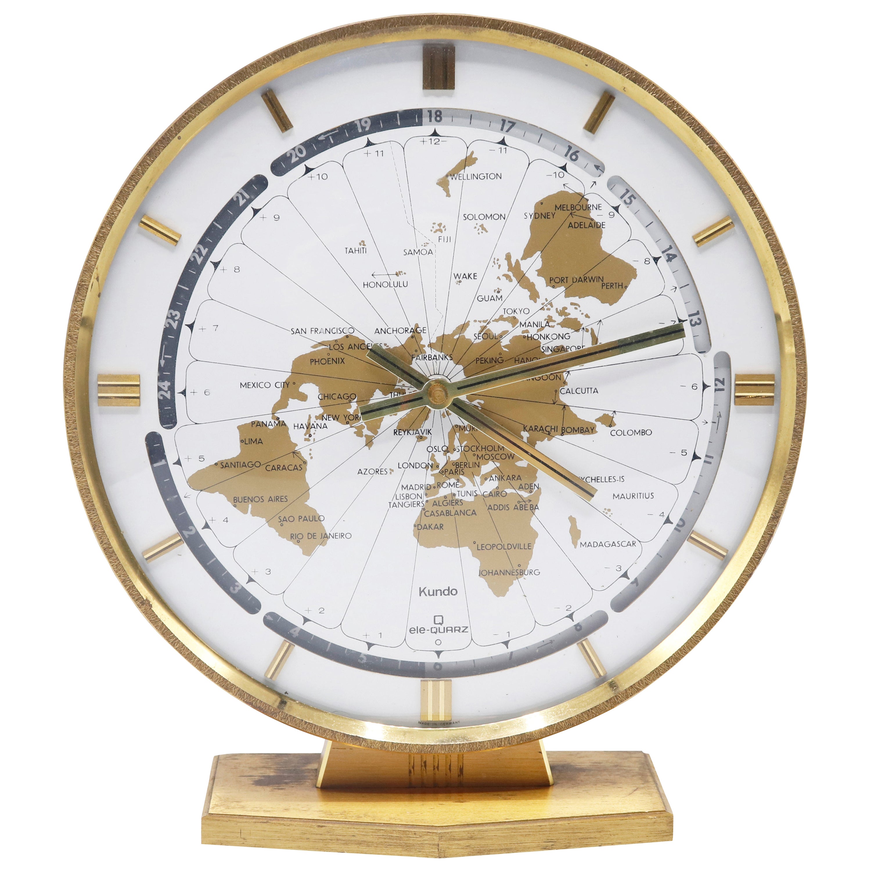 Automatic World Time Brass Desk Clock , 25 Time Zones at 1stDibs