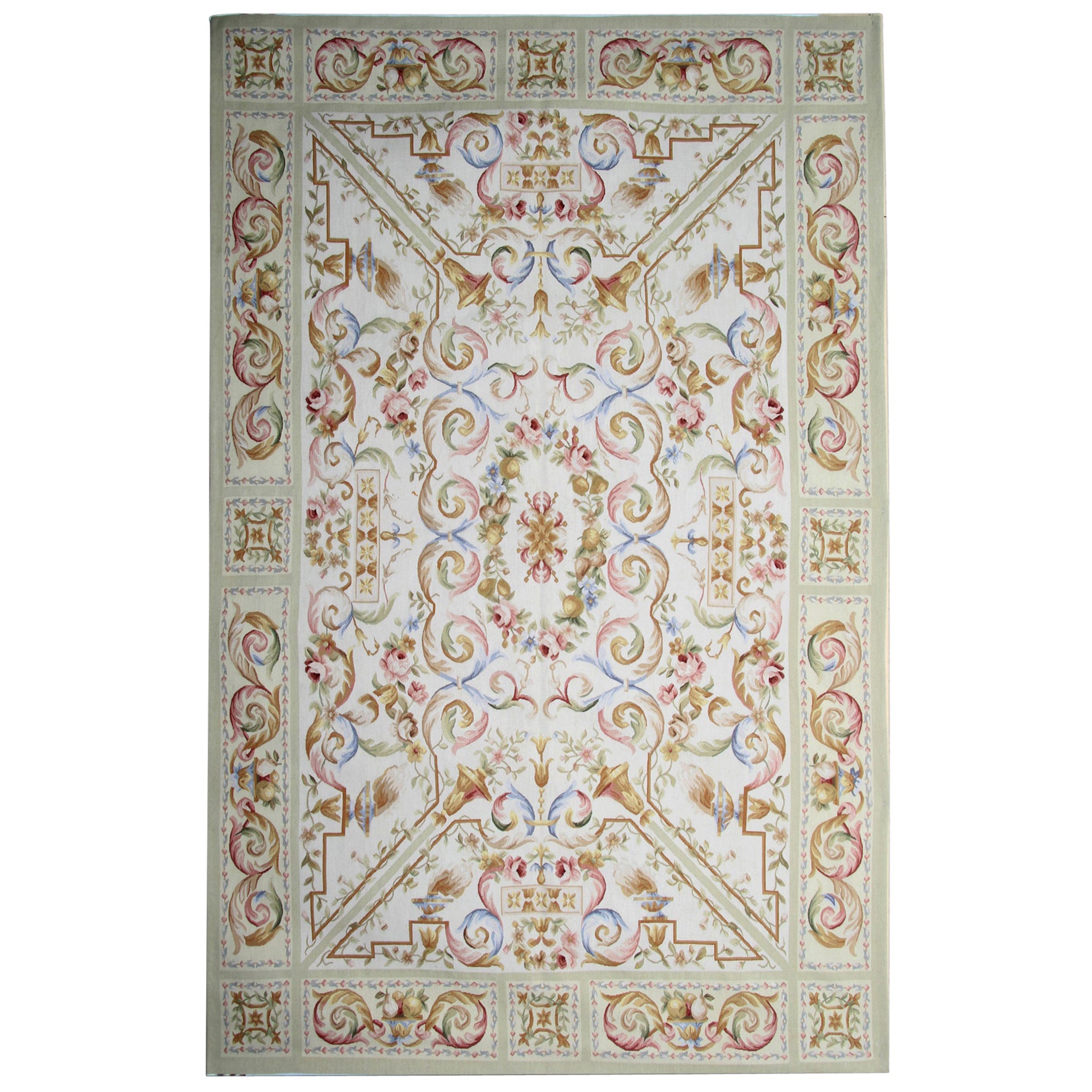 Traditional Aubusson Style Rug Area Carpet Handwoven Wool Needlepoint ...