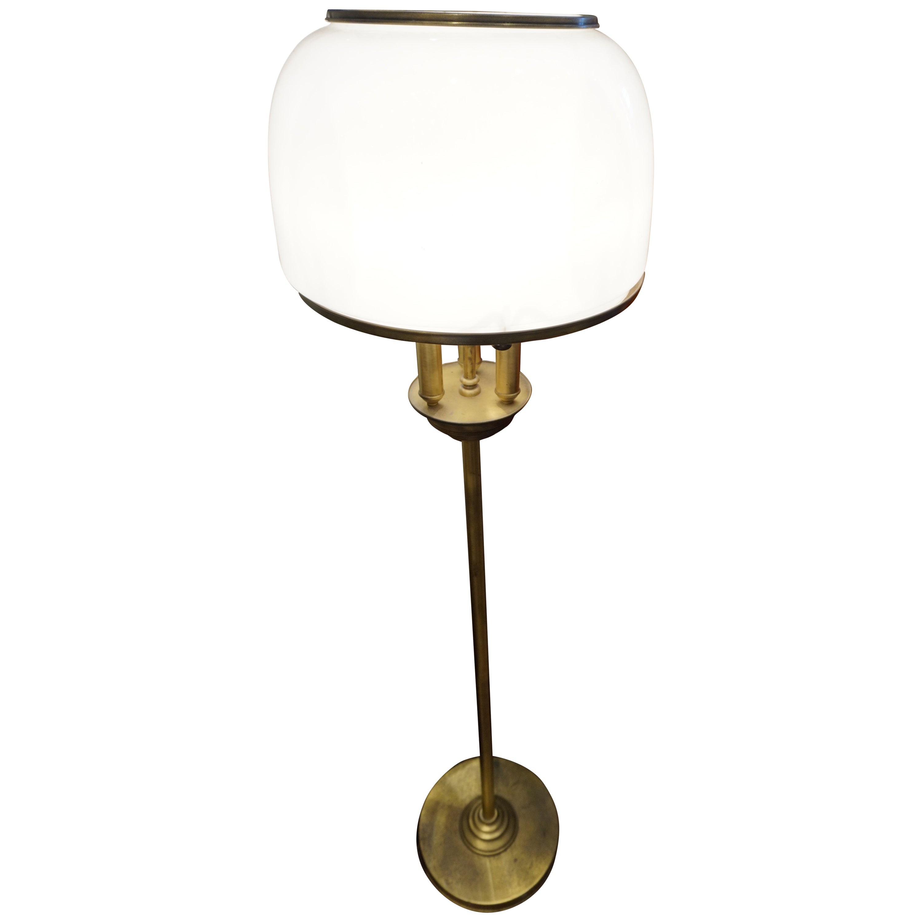 Hubbell Art Deco Brass Lamp with Green Glass Shade at 1stDibs
