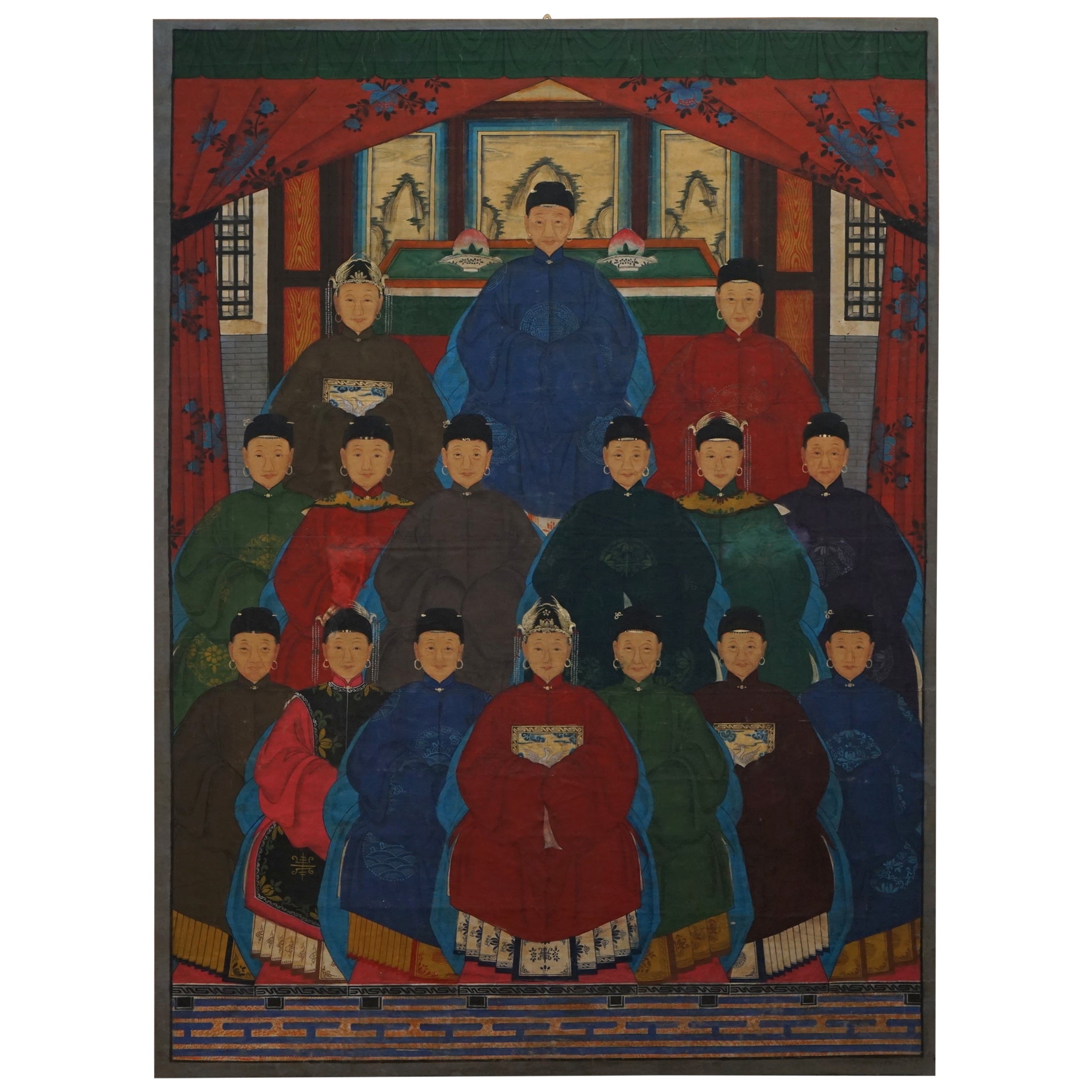 Chinese Ancestral Warrior Portrait Painting Oil Canvas Part of Suite ...