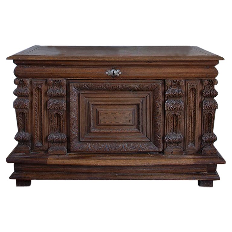 Renaissance Period Hand Carved Chest 17th Century For Sale at 1stDibs