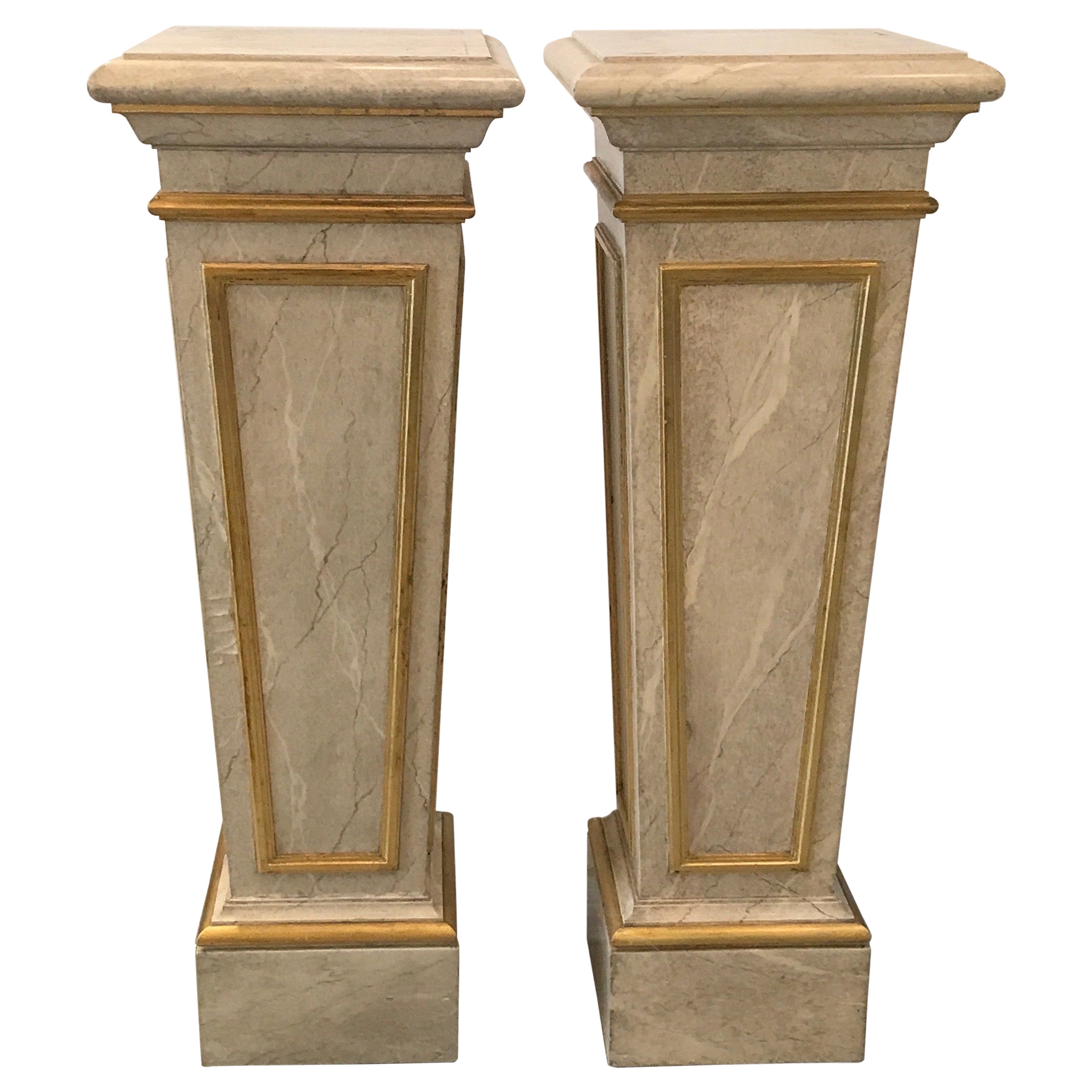 Pair of Faux Marble Column Pedestals For Sale at 1stDibs
