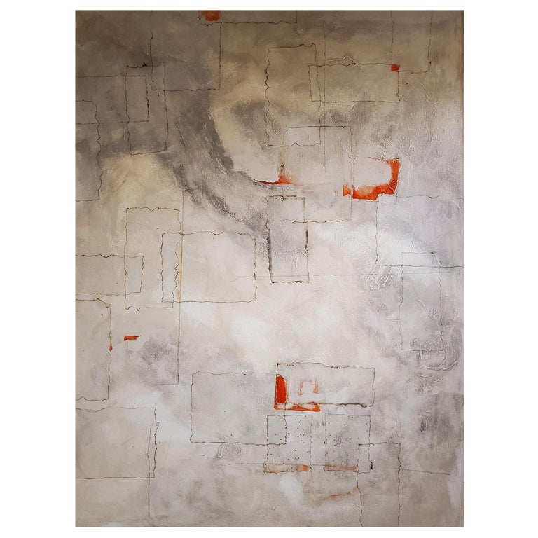 "Diversion" Abstract White, Grey, Orange Mixed-Media Painting on Canvas ...