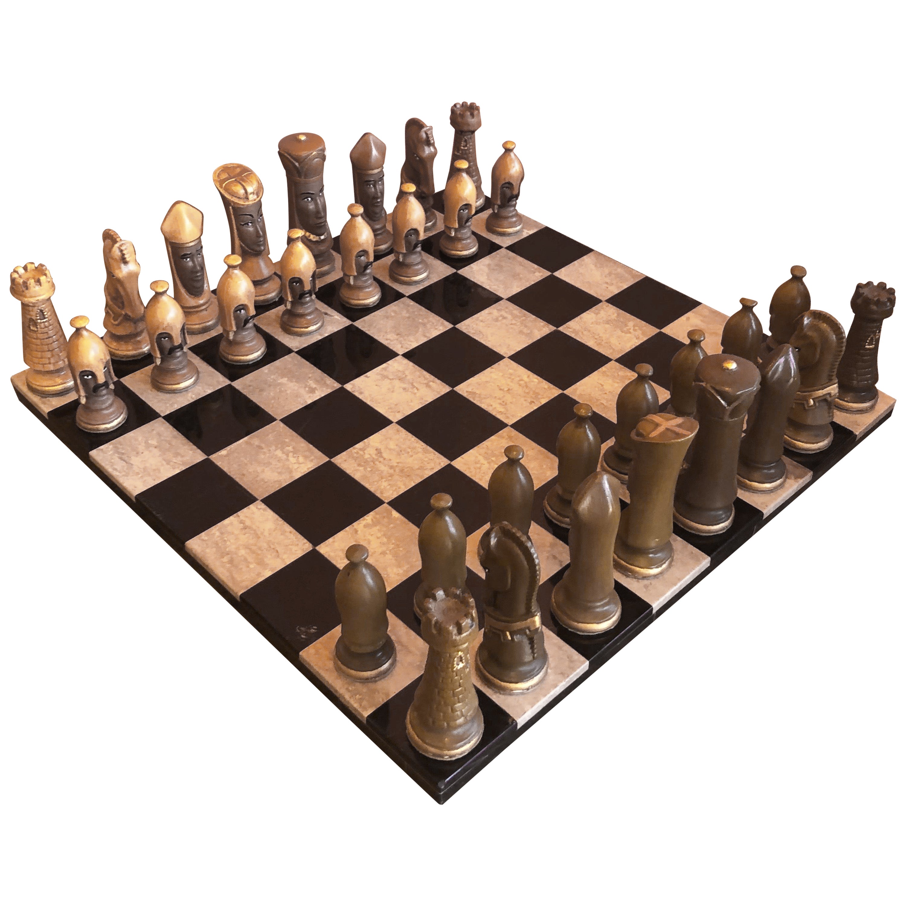 Mid-Century Onyx and Marble Chess Set at 1stDibs