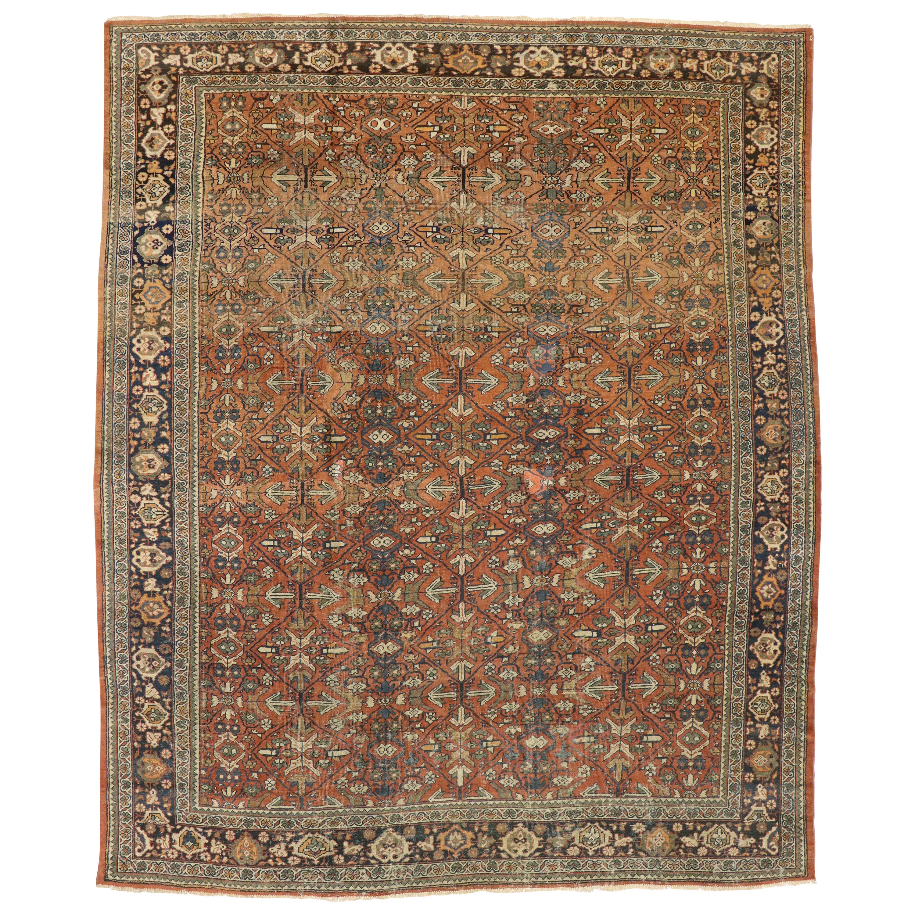 Distressed Vintage Blue Persian Overdyed Rug with Luxe Mediterranean ...