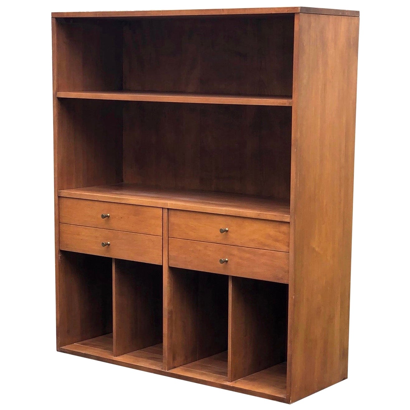 Mid-Century Modern Bookcase Magazine Book Rack Sliding Tambour Doors ...