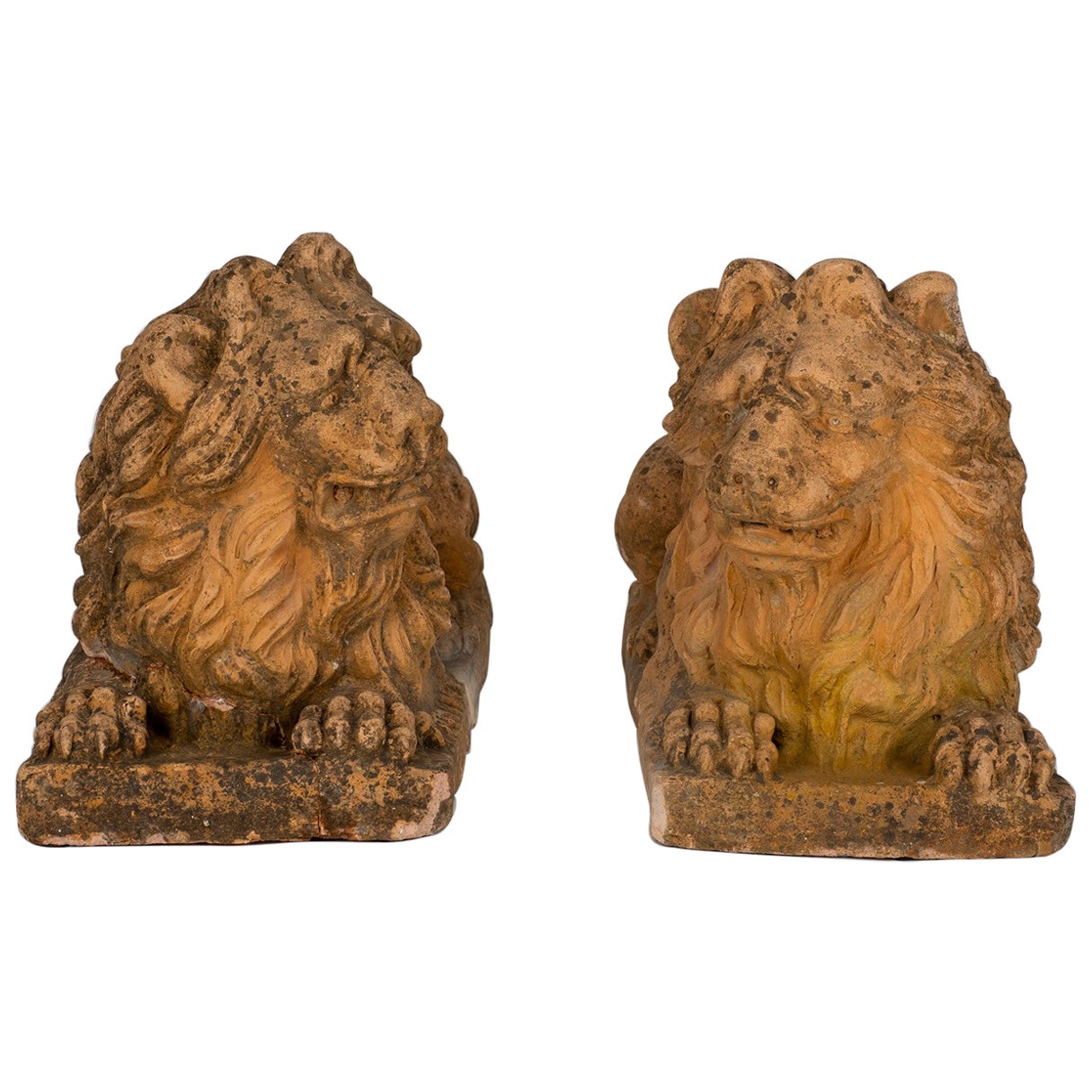 Pair of 19th Century Hand Carved Brownstone Garden Lions Statues For ...