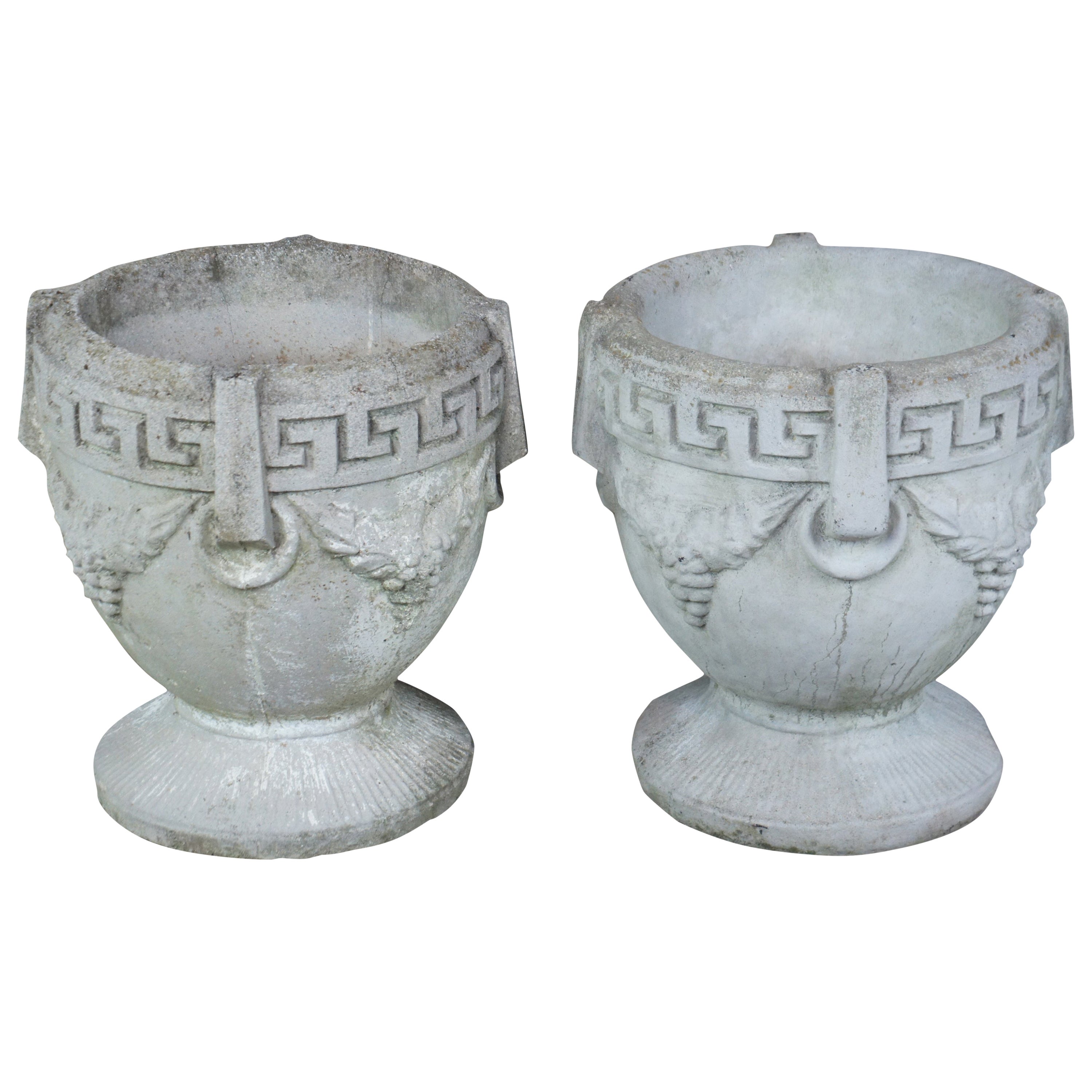 Pair of Figural Concrete Urn Garden Planters Cement Relief Greek ...