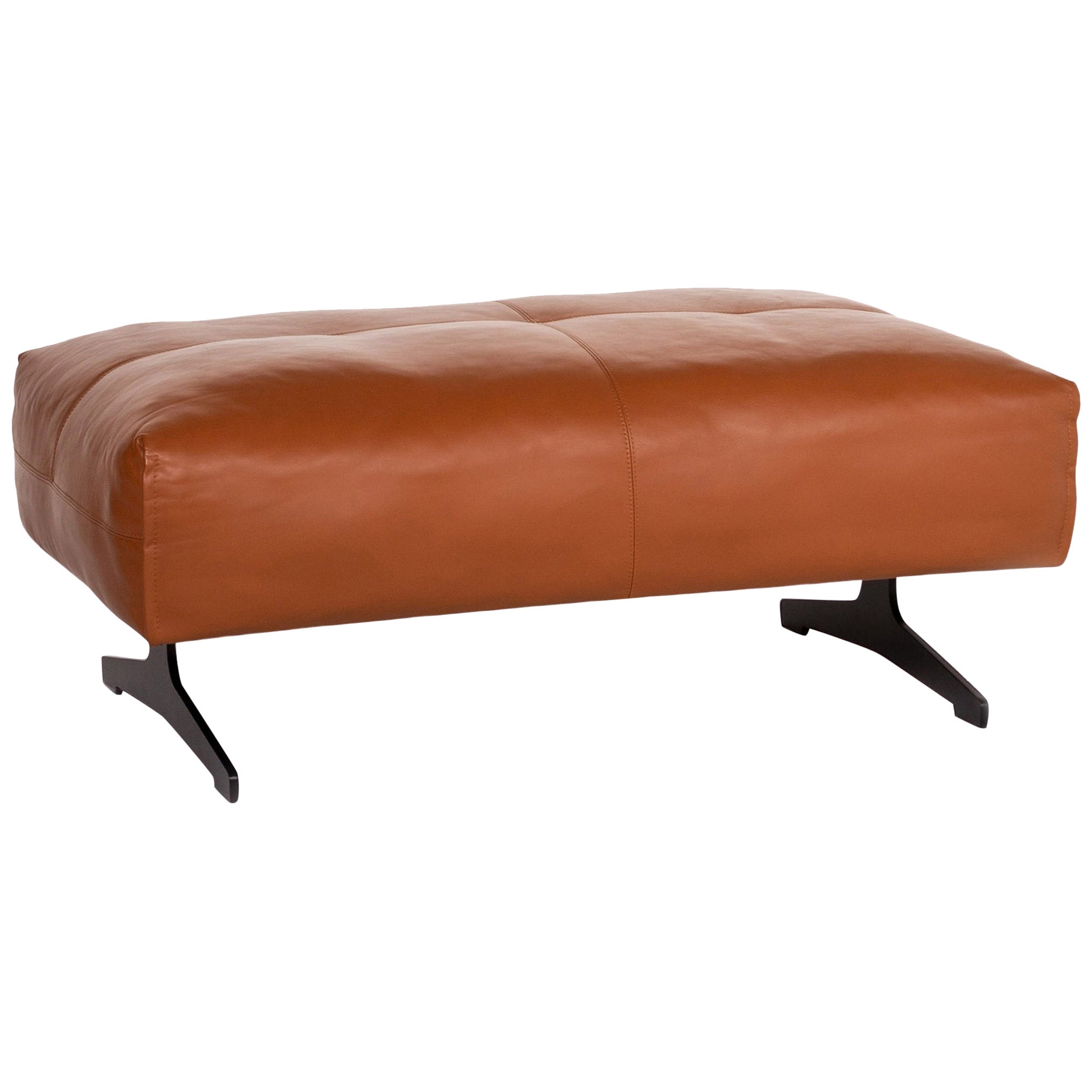 Natuzzi Editions Leather Stool Cognac Brown Ottoman For Sale at 1stDibs