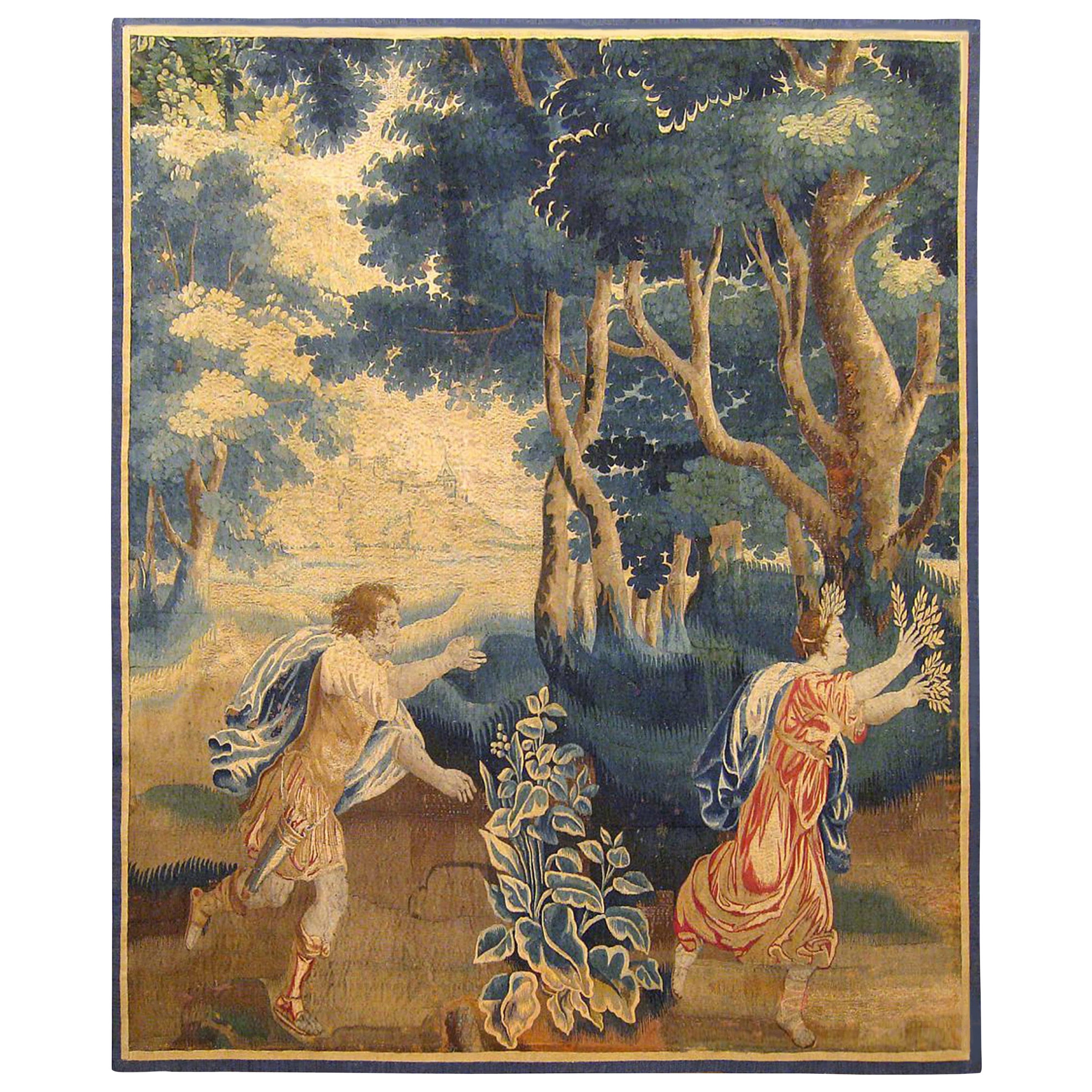 17th Century Flemish Mythological Tapestry, with the Deities Apollo and ...