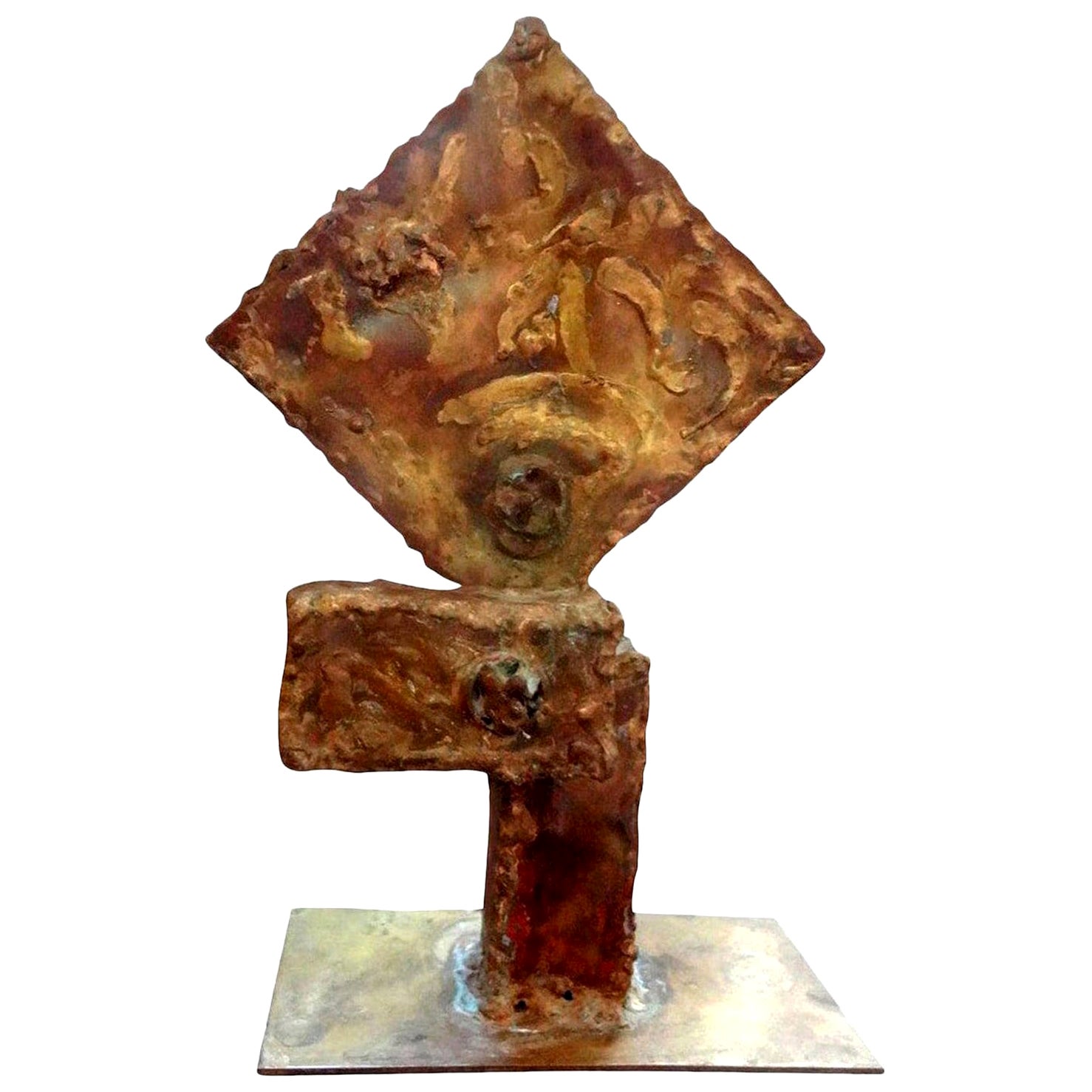 Mid-Century Modern Brutalist Metal Sculpture, Torch Cut Sun Statue For ...