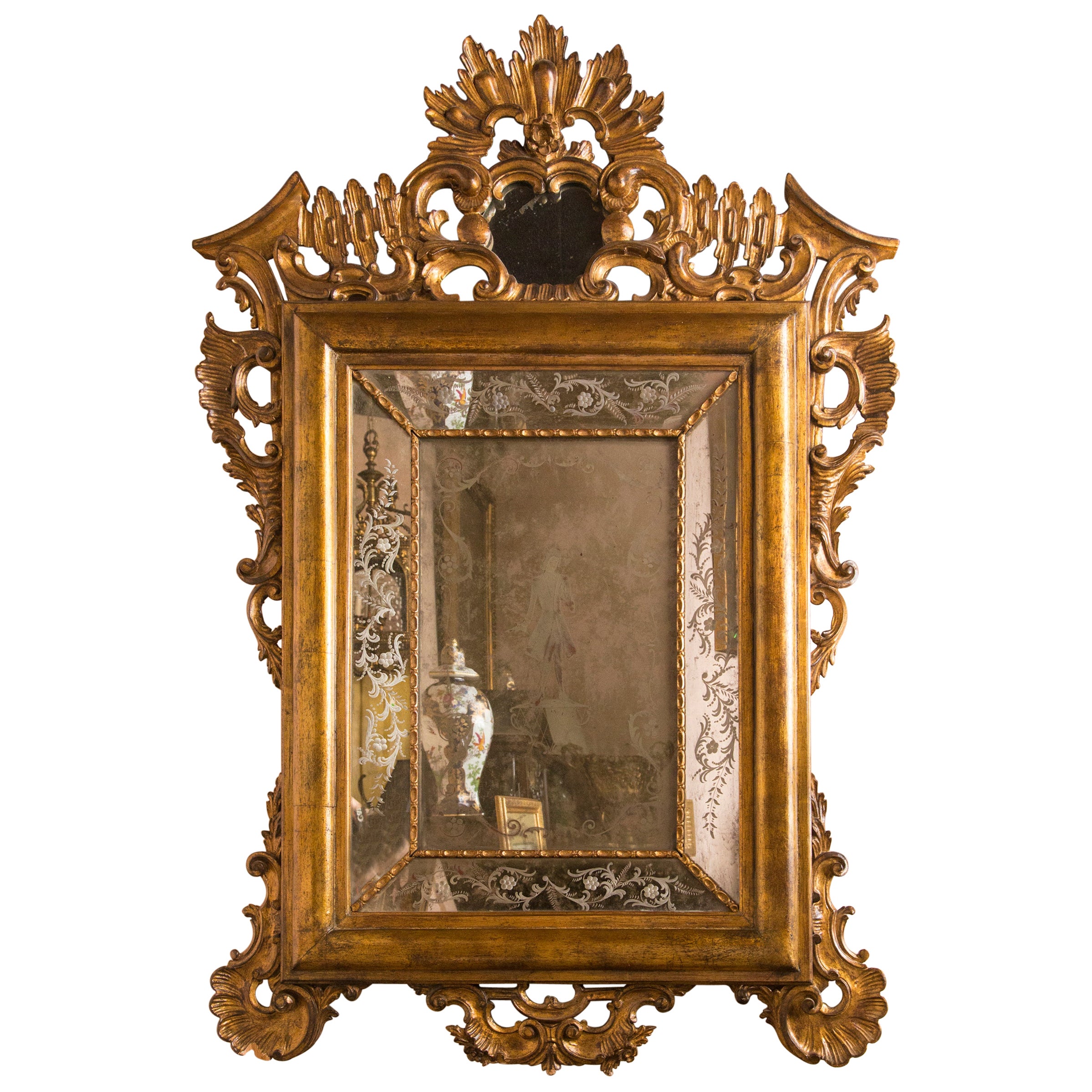 Exquisite Giltwood and Painted Bull's Eye Mirror at 1stDibs