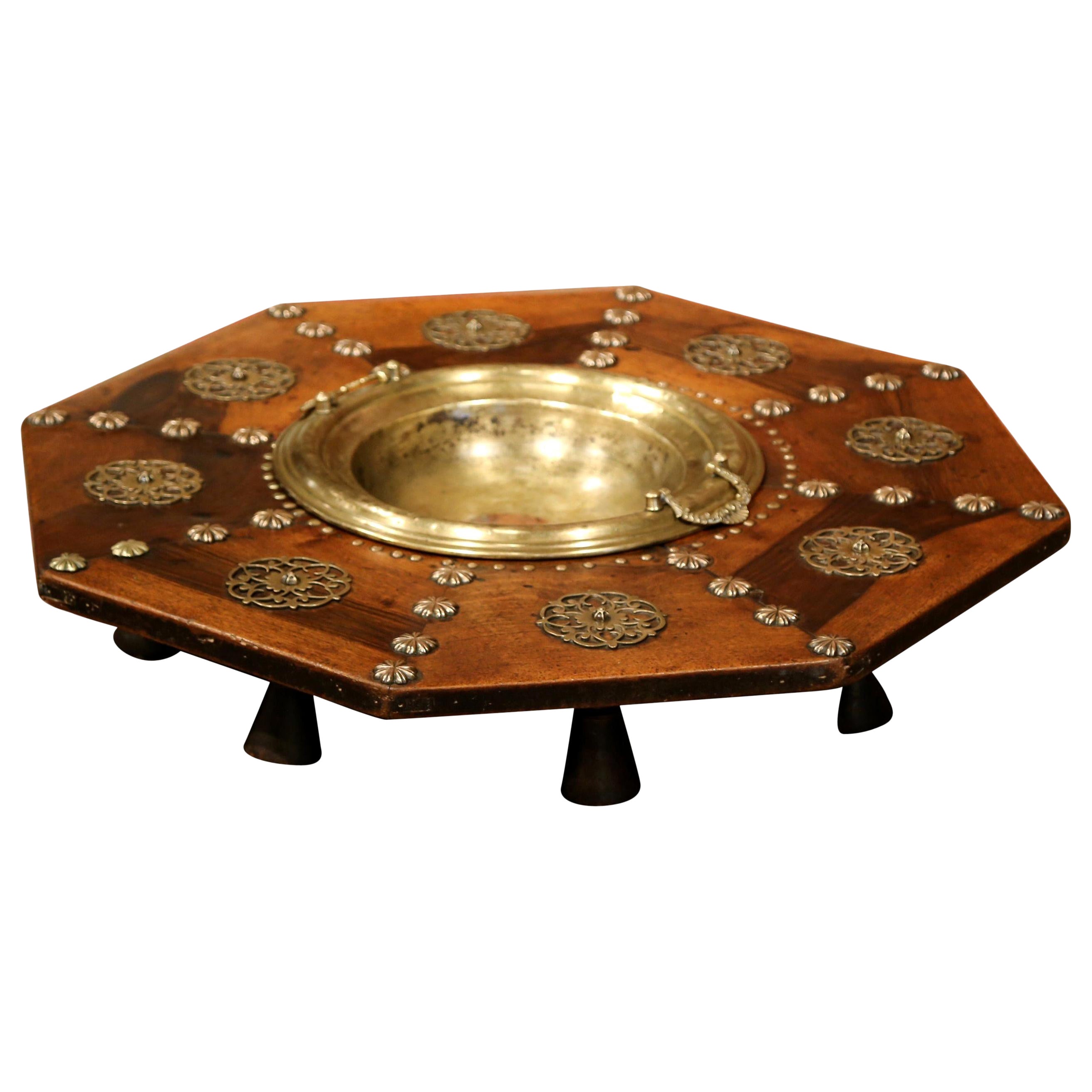18th Century Spanish Brass and Copper "Brasero" with Walnut Barley ...