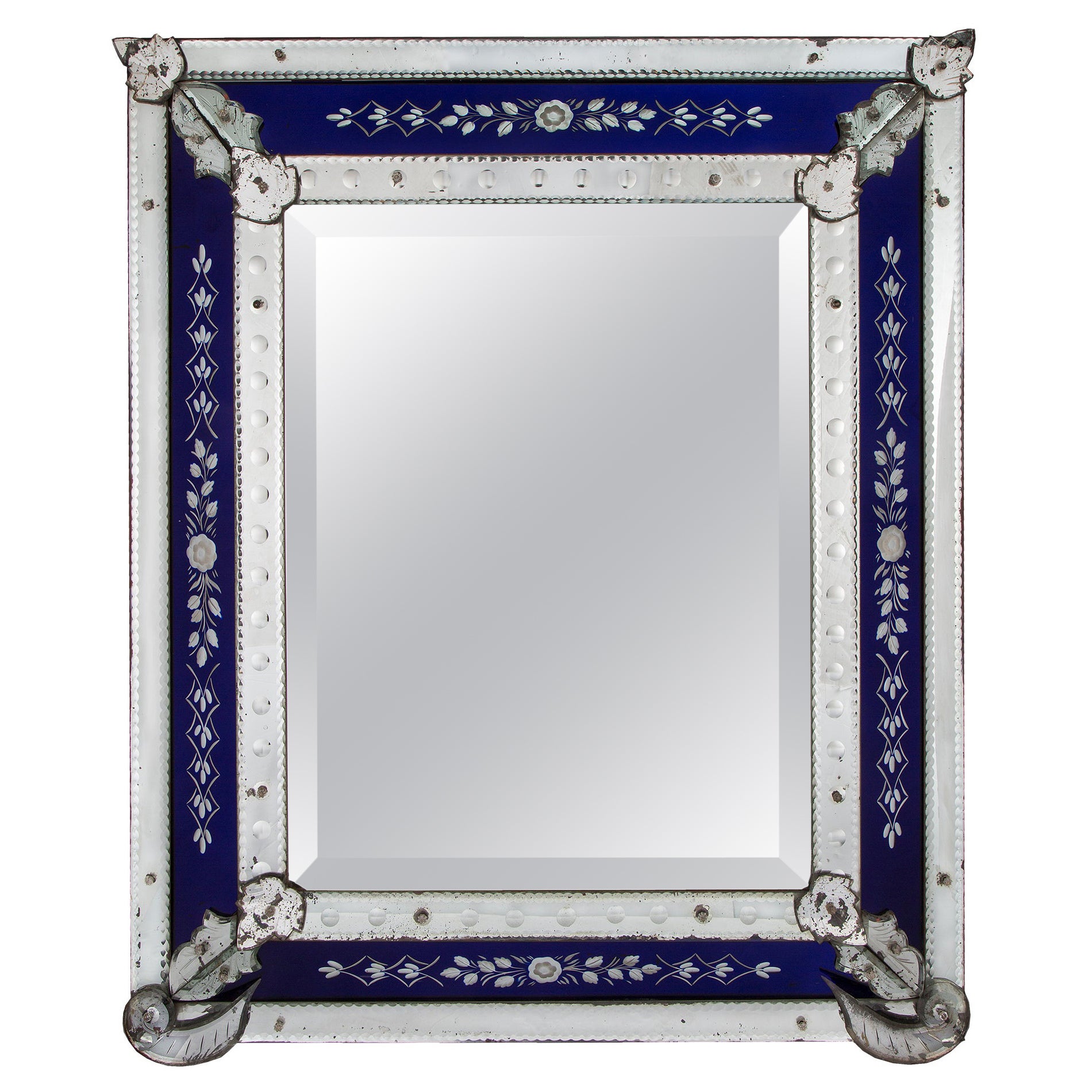 Cobalt Blue Oval Venetian Mirror For Sale at 1stDibs