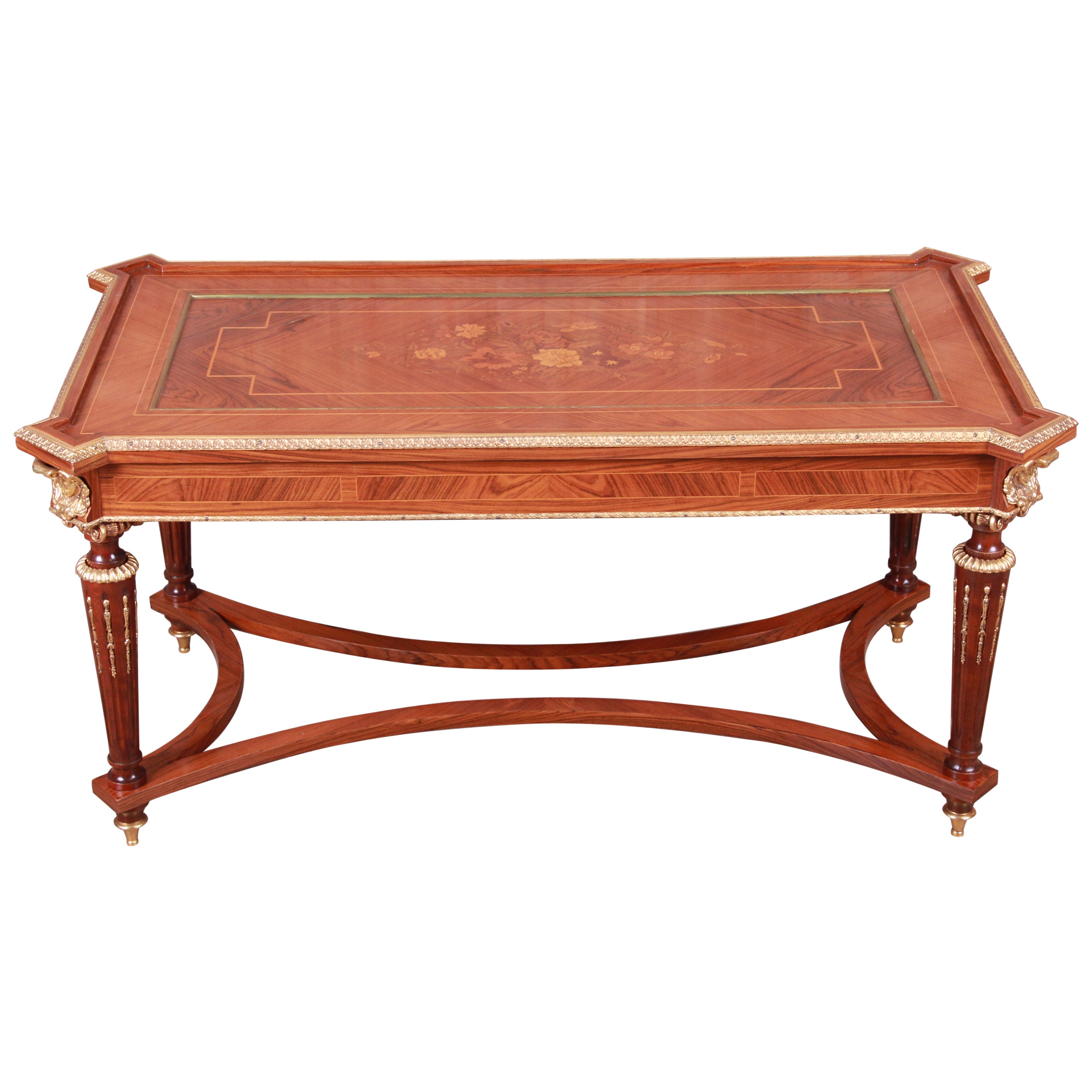 Midcentury French Inlaid and Bronze Mount Coffee Table For Sale at 1stDibs