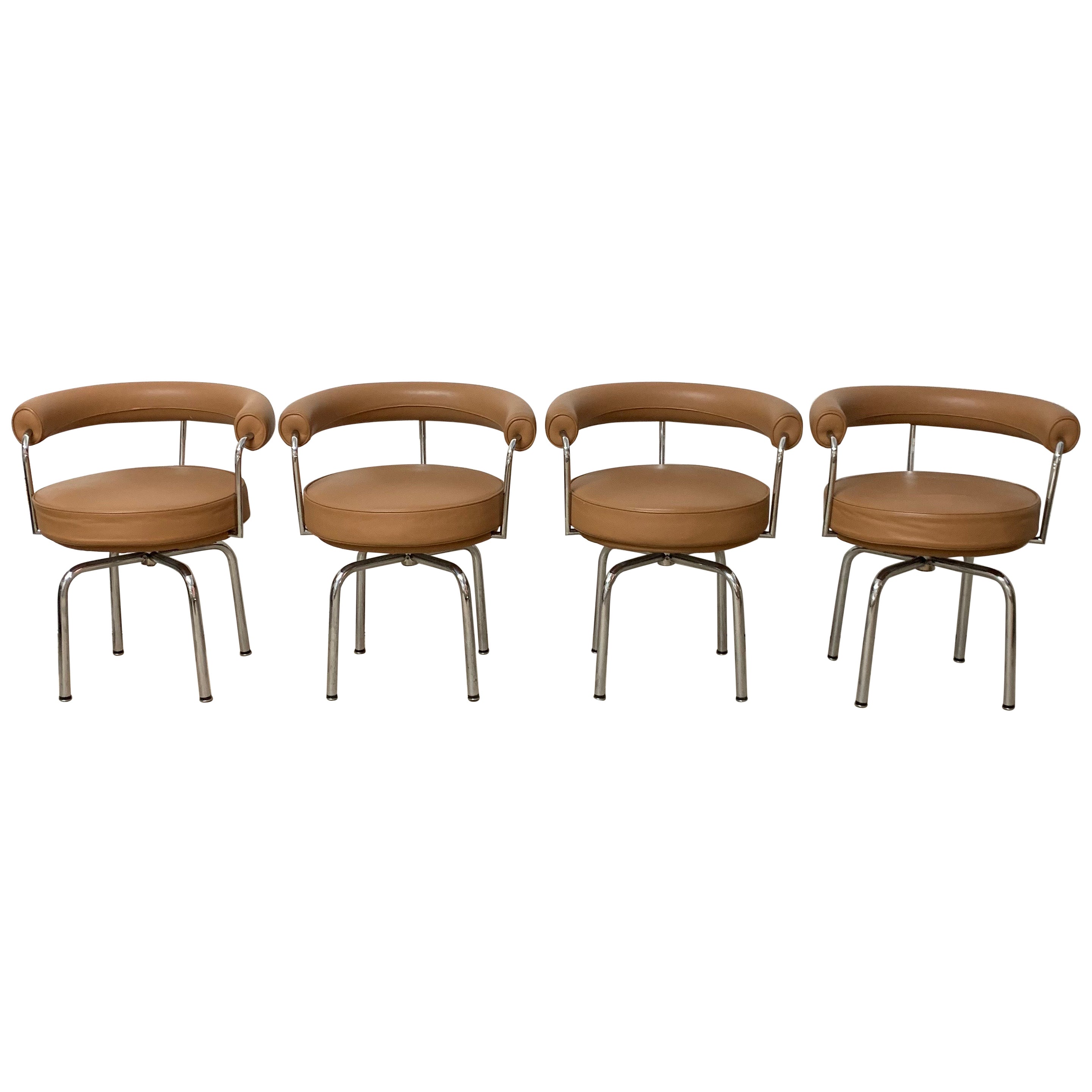 Iconic Charlotte Perriand 'LC7' Swivel Chair in Tubular Steel and ...