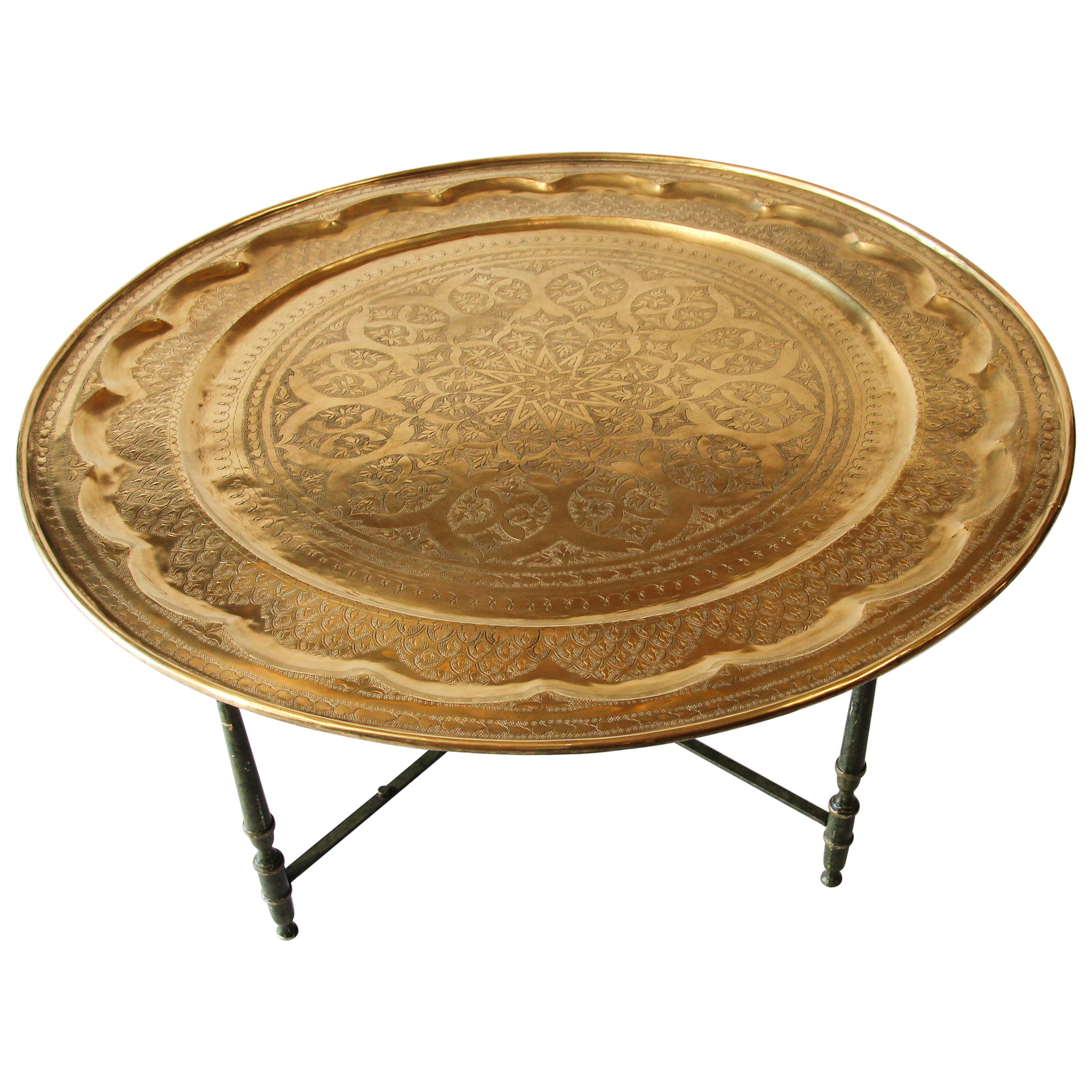 Large Persian Polished Brass Tray Table at 1stDibs