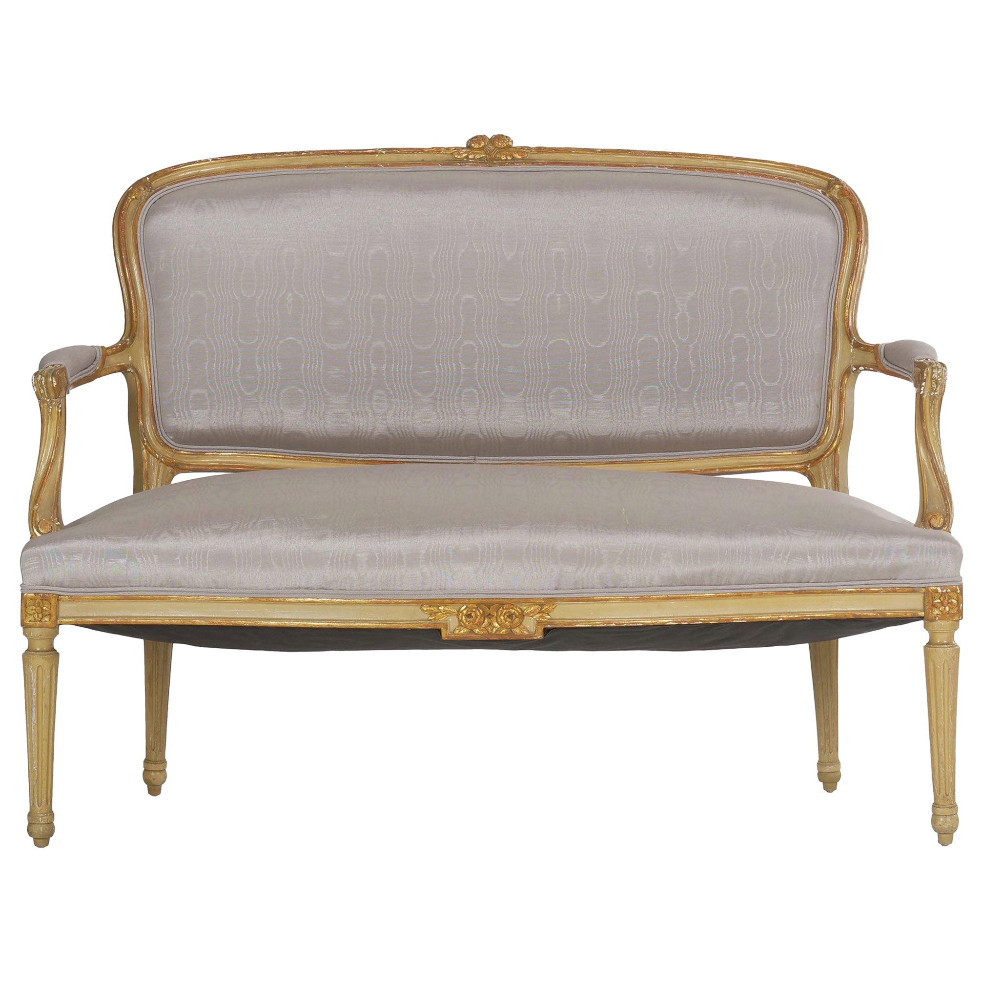 Antique French Painted Louis Xvi-style Grey Silk Velvet Sofa. at 1stDibs