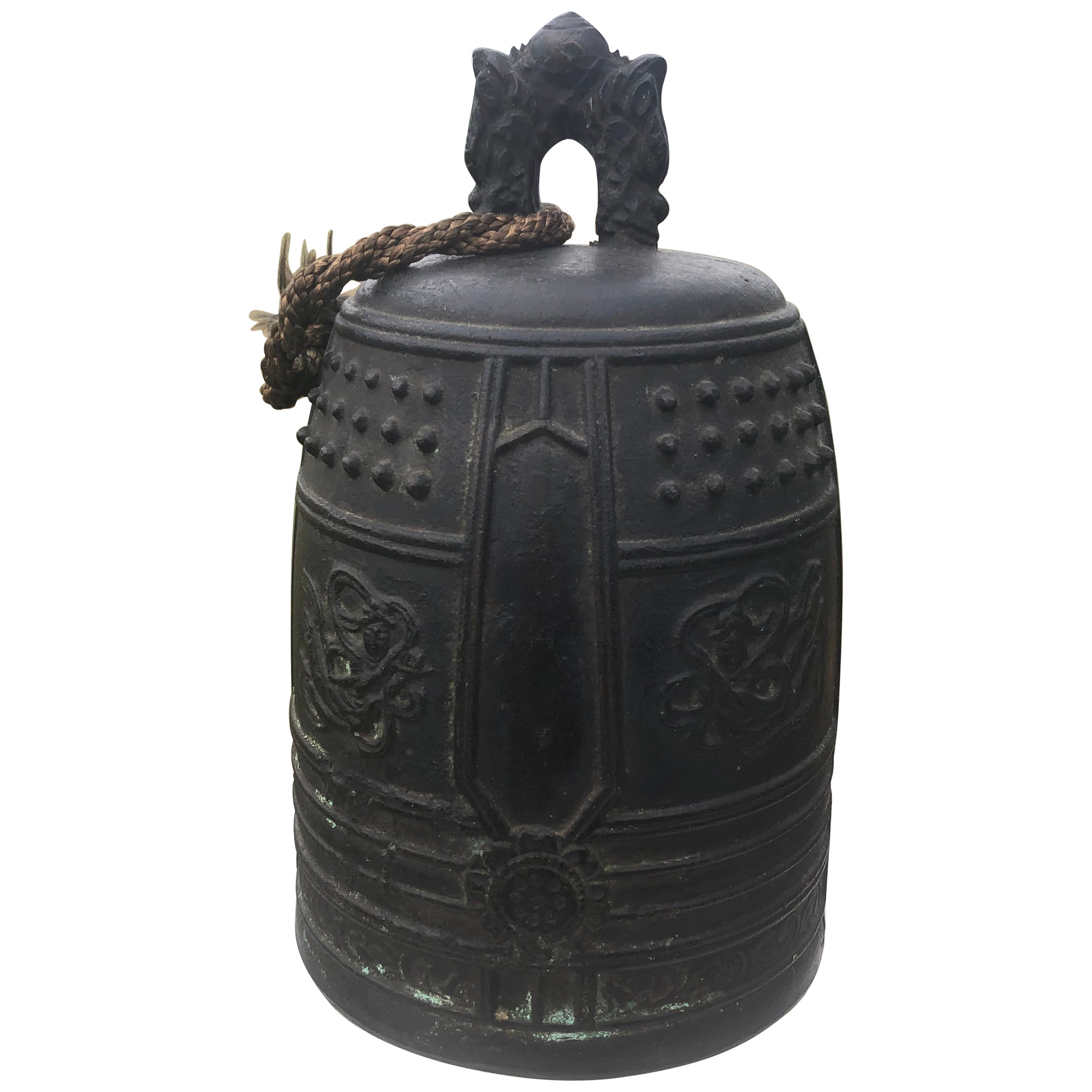 Japanese Antique Pair of Hand Cast Big Bronze Temple Bells with "Cloud ...
