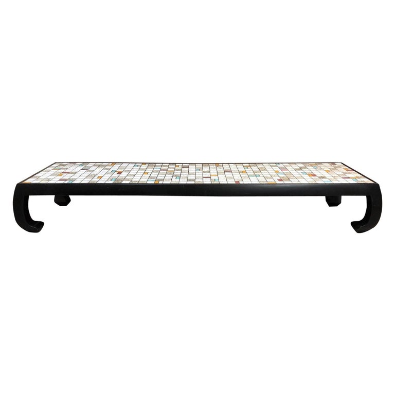 Long Tile-Top Asian Style Coffee Table For Sale at 1stDibs