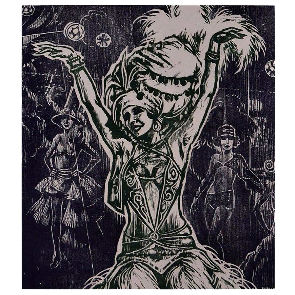 Irving Amen Jewish Artist Signed Mid-Century Modern Woodcut Print Blue ...