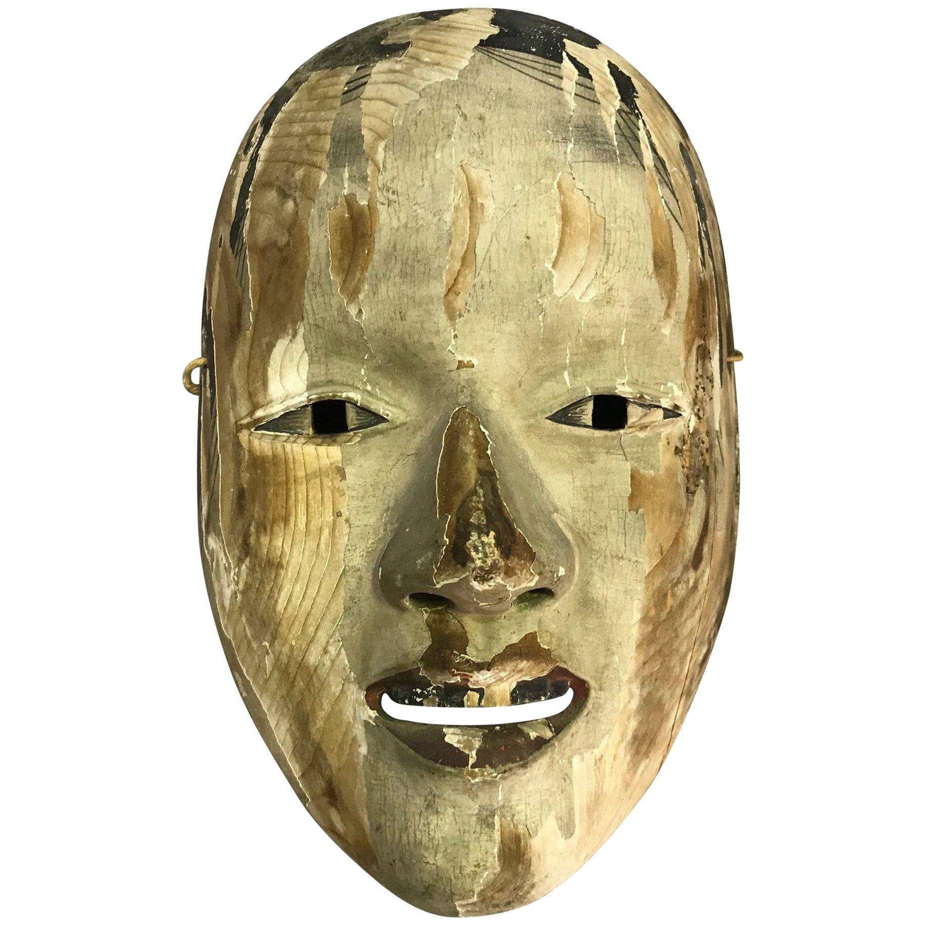 Japanese Okame Ko-omote Wood Carved Noh Theater Mask For Sale at 1stDibs