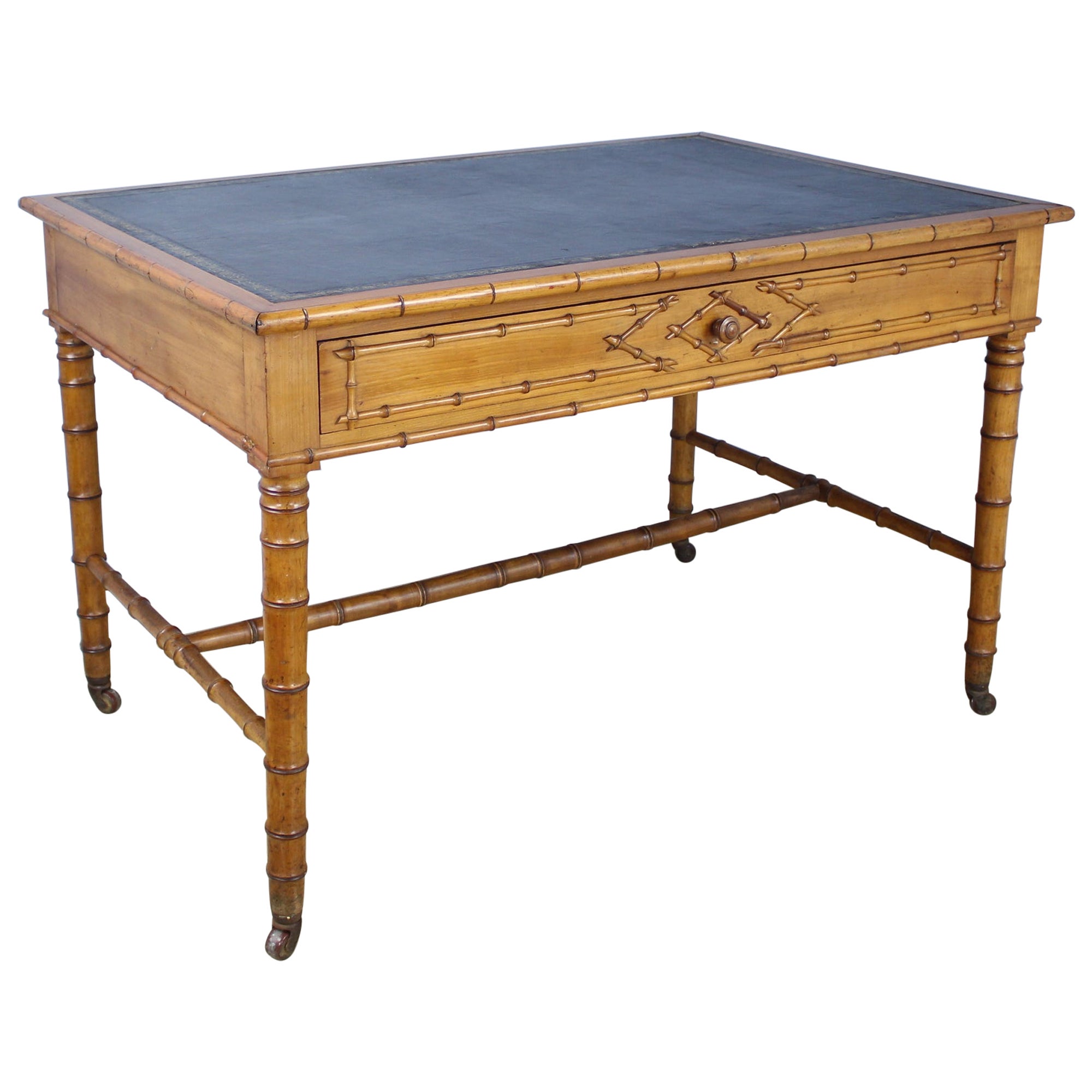 Maple Faux Bamboo Corner Desk For Sale at 1stDibs