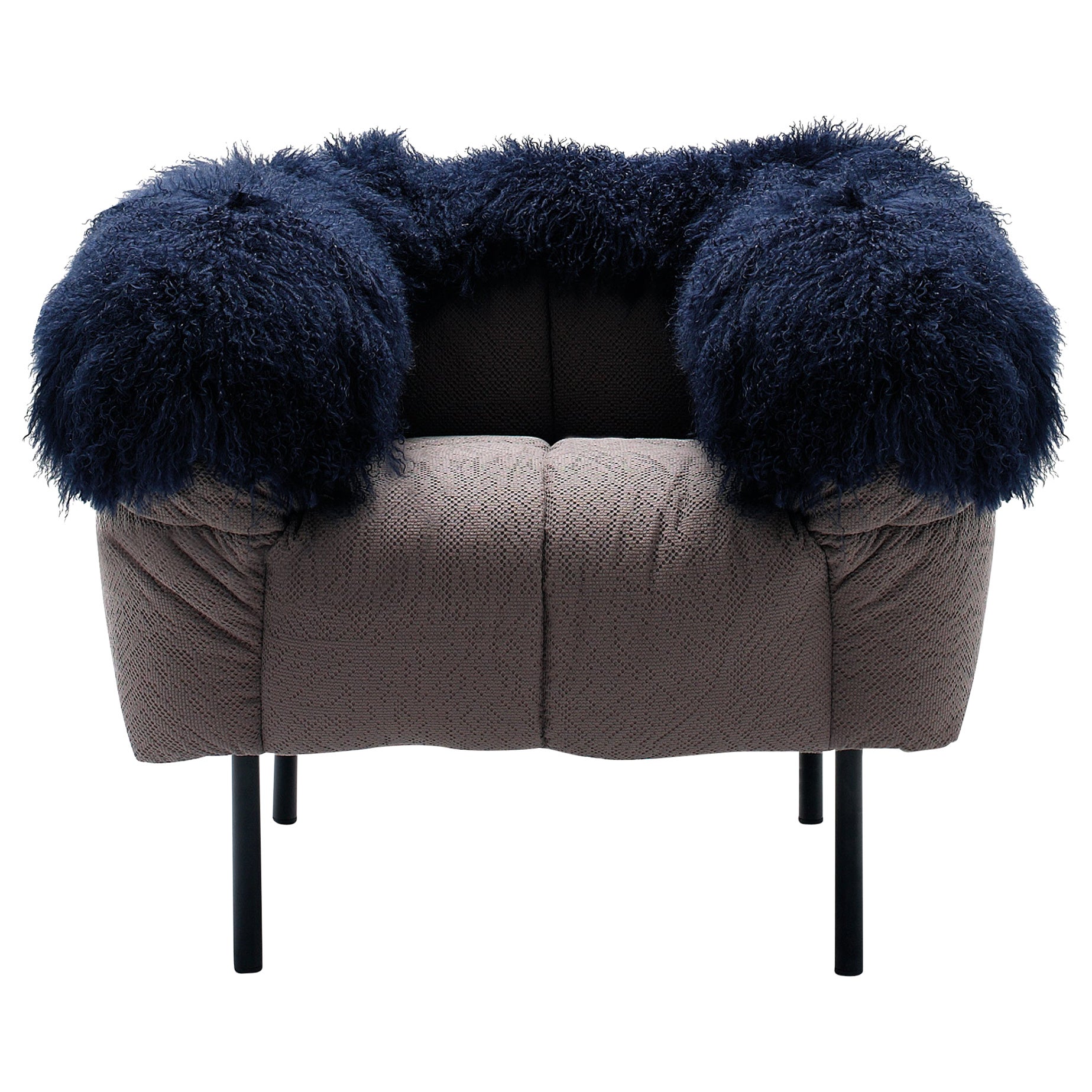 Arflex Botolo High Back Armchair in Natural Fur and Black Metal Legs by ...