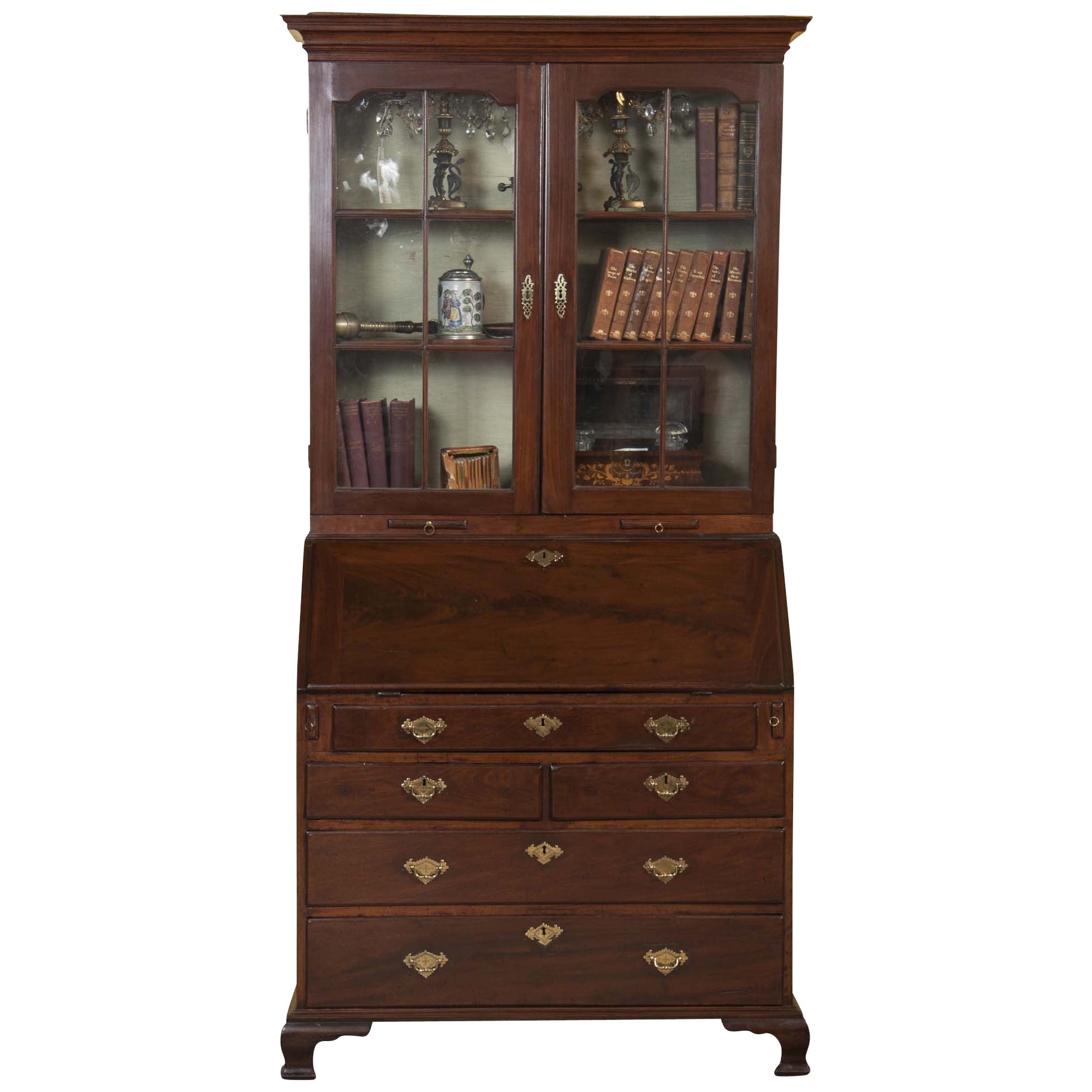 English Mahogany Secretary Glazed Bookcase For Sale at 1stDibs