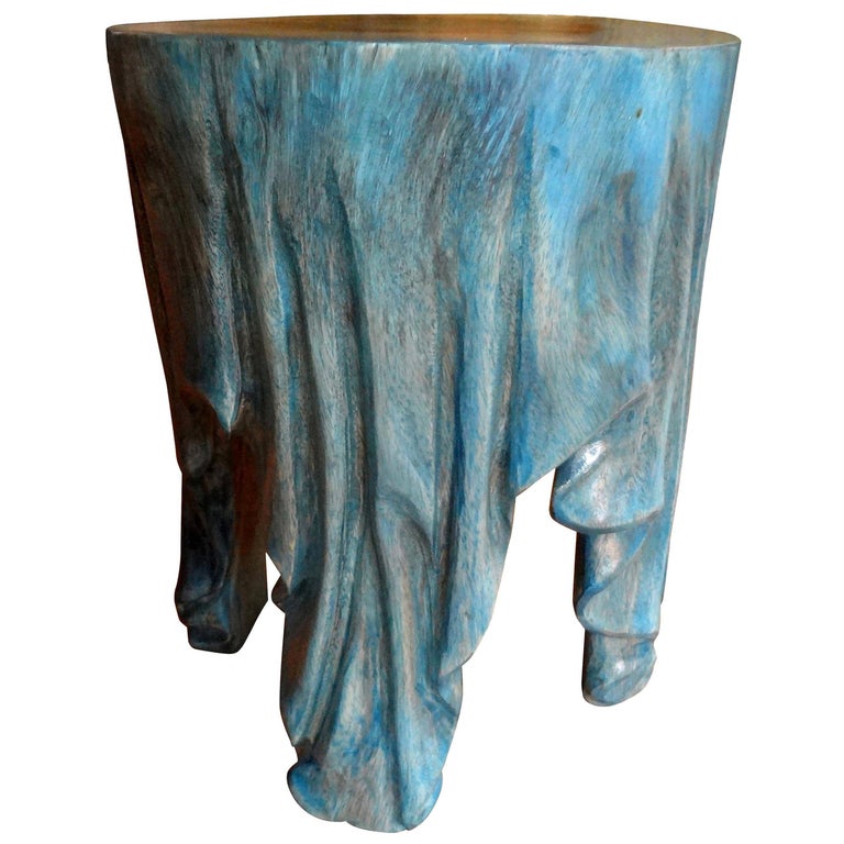 Vintage Organic Modern Carved Wood Draped Table at 1stDibs
