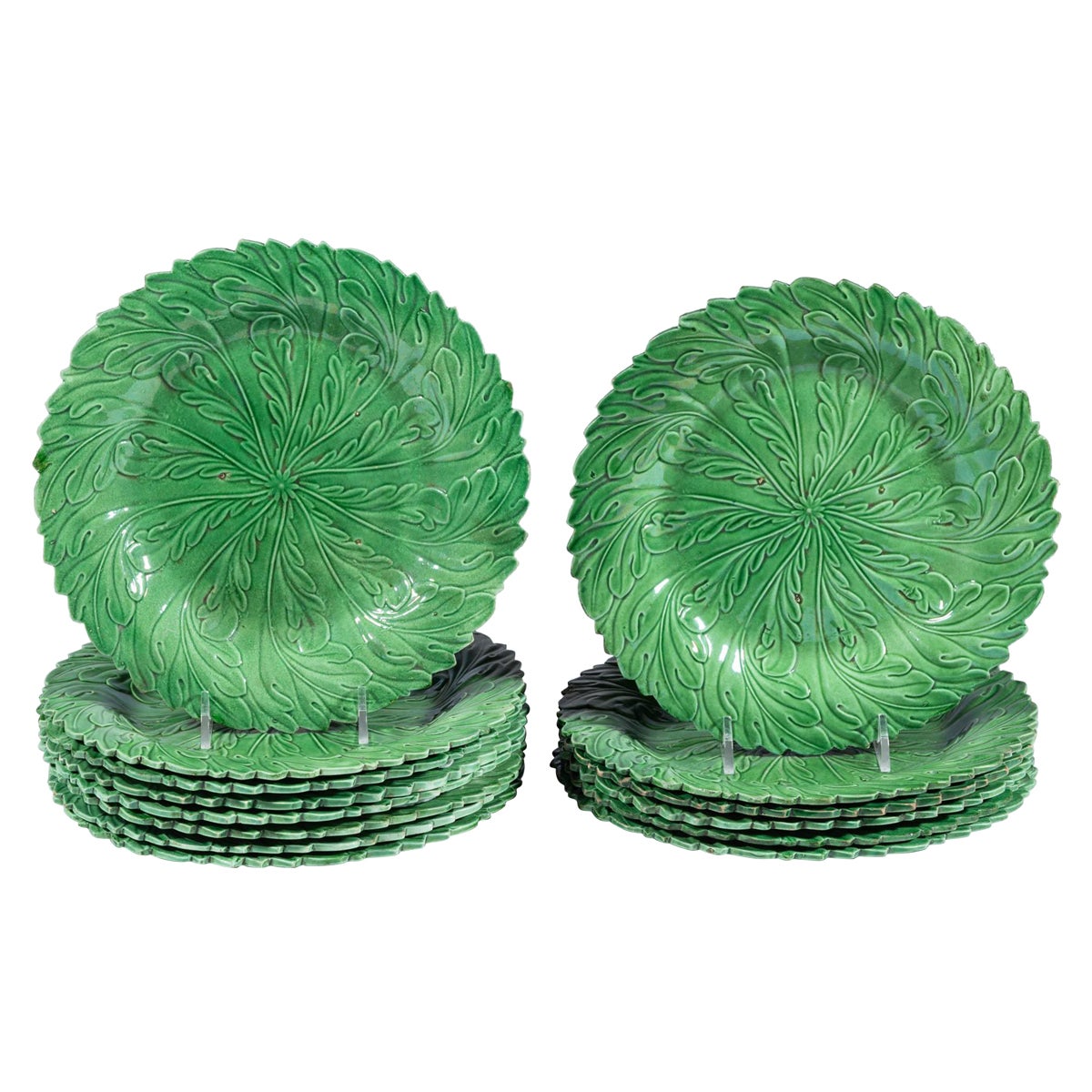 Set of Ten Antique Green Majolica Dessert Dishes at 1stDibs