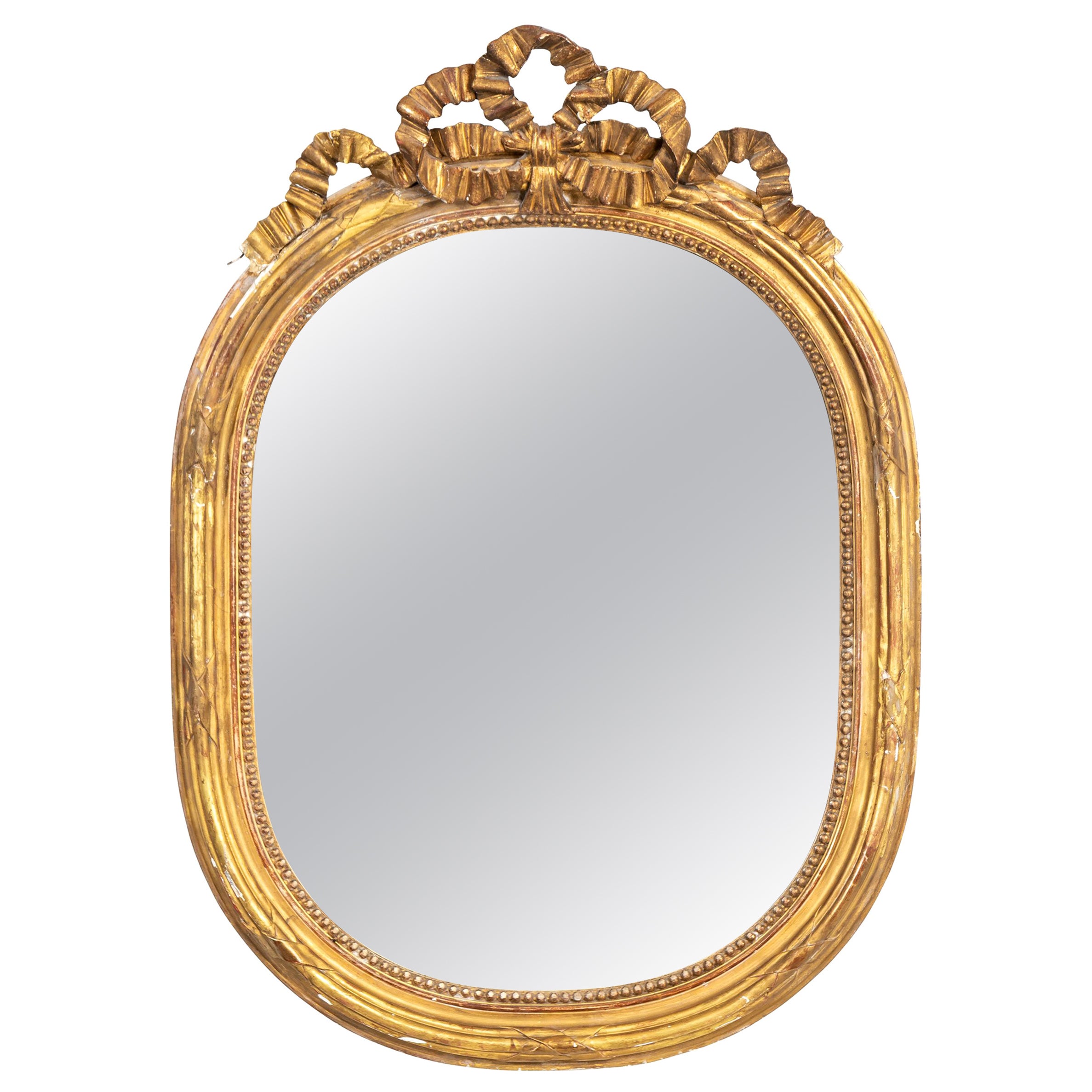 Round Gilded Mirror Adorned with Bow For Sale at 1stDibs