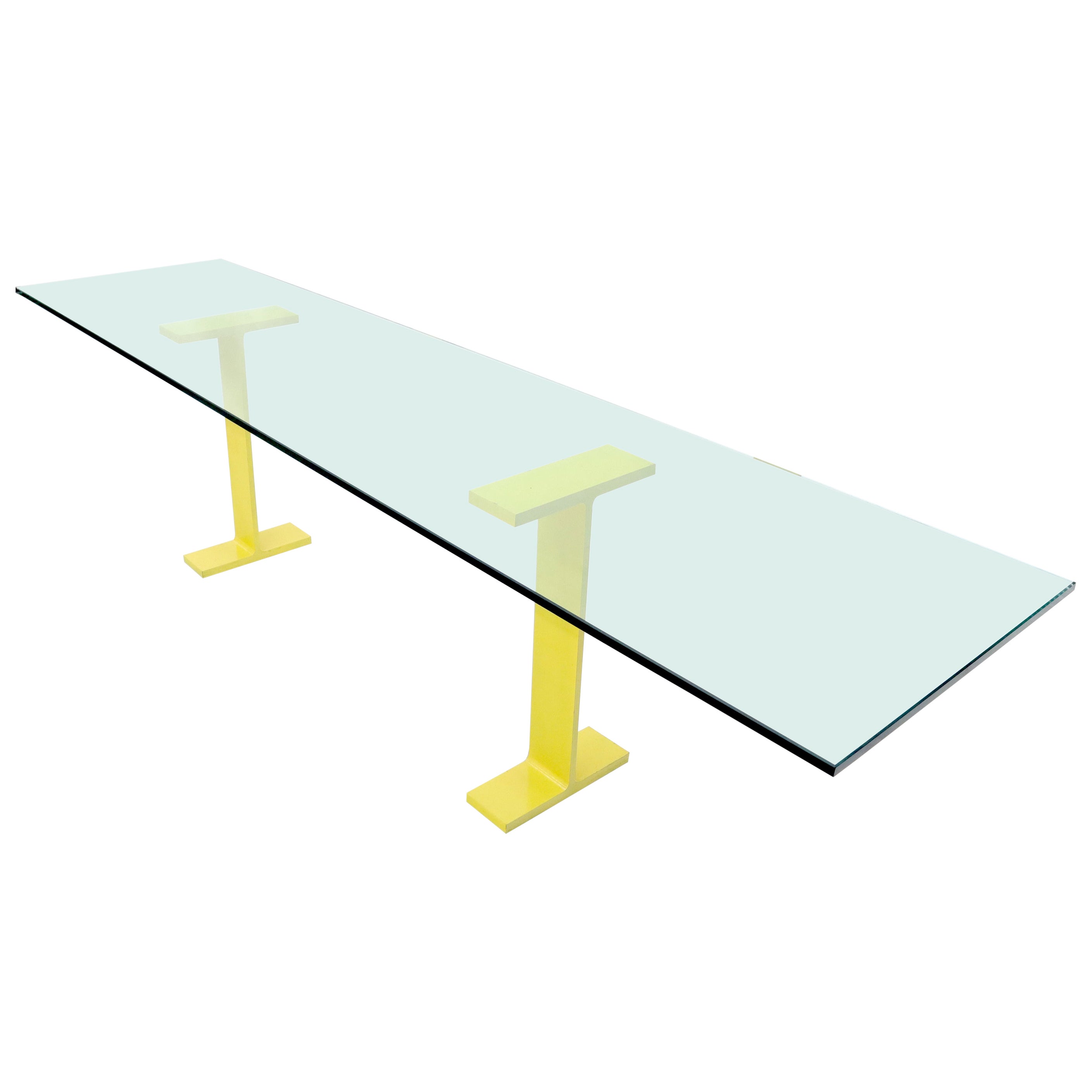 Modern Thick Glass Top Console Table on Marble Cylinder Shape Legs For ...