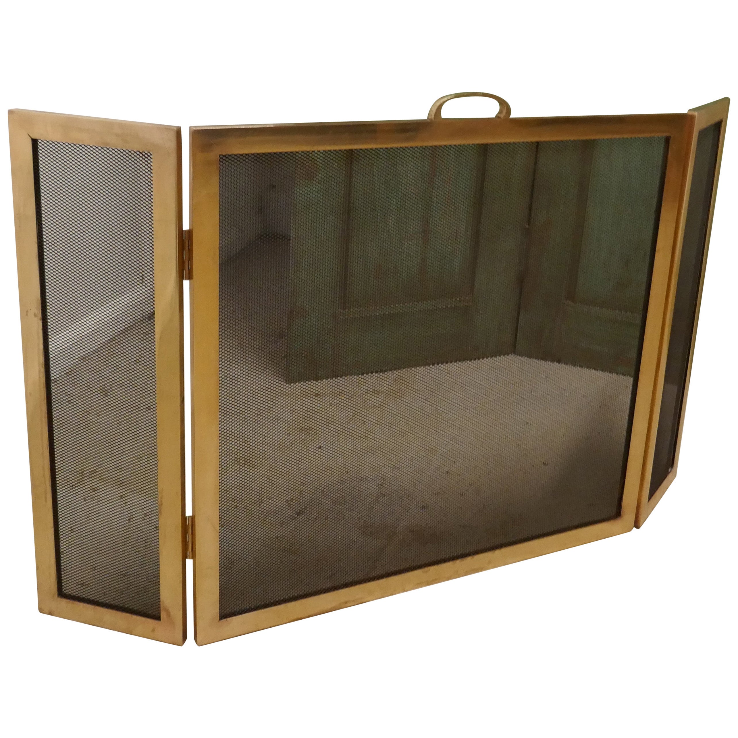 Large Folding Brass and Iron Fire Guard for Inglenook Fireplace For ...