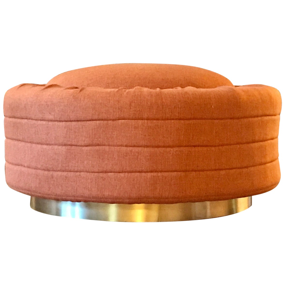 Round Pouf on Steel Metal Base with Faux Animal Skin and Self Welt at ...