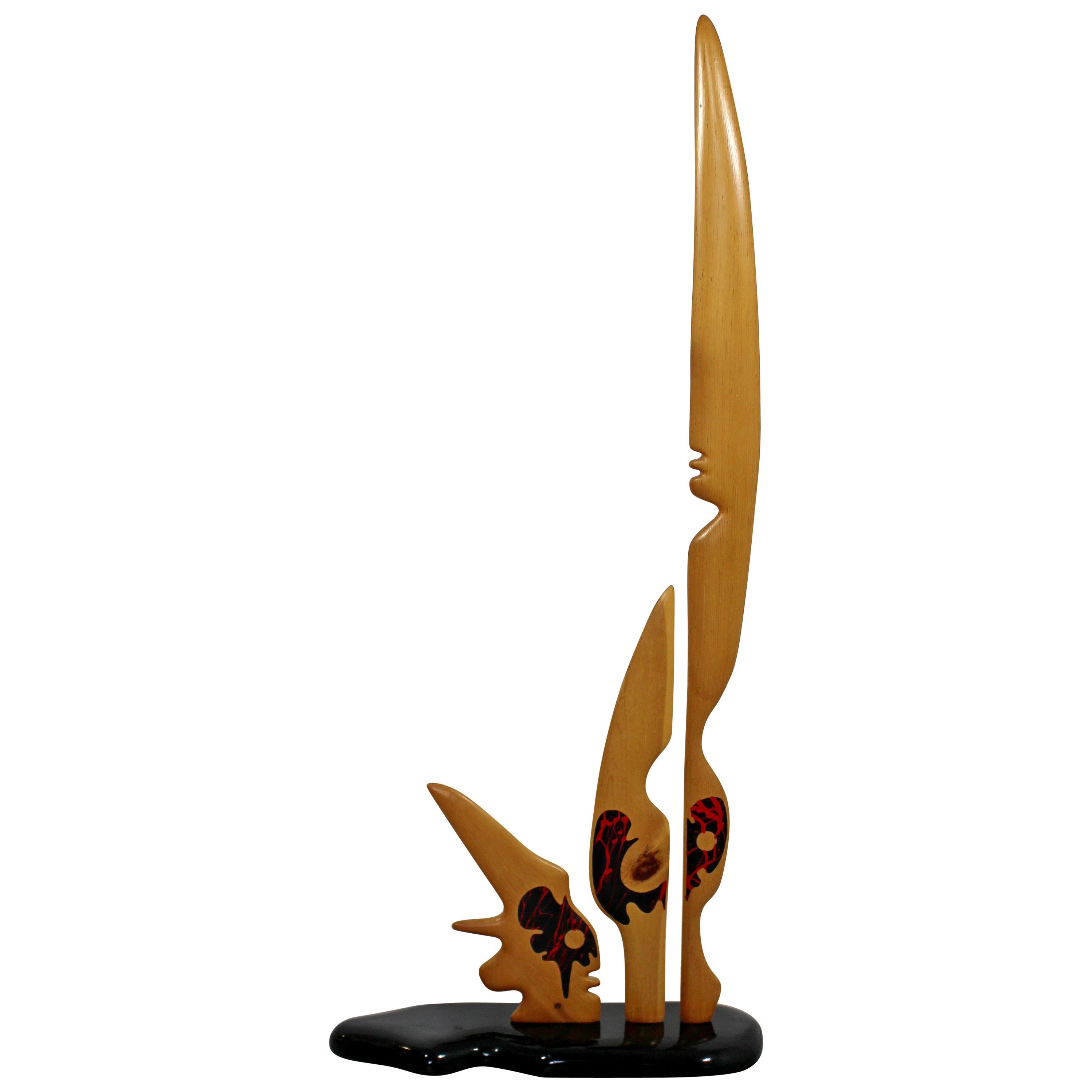 African Stone Table Sculpture on Mahogany Wood Base Signed Joe Mutasa ...